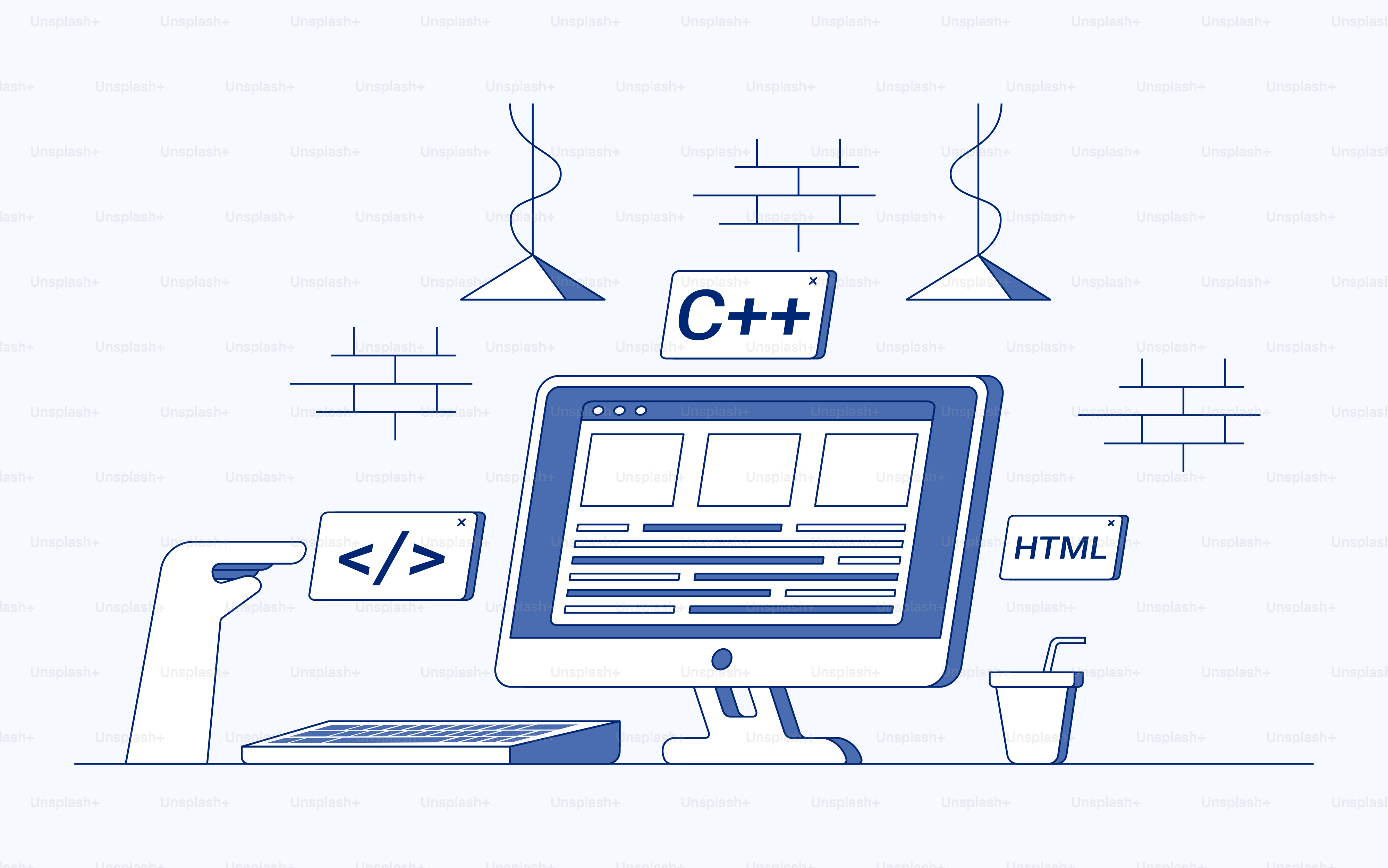 A computer monitor sitting on top of a desk vector – Illustration Image on Unsplash