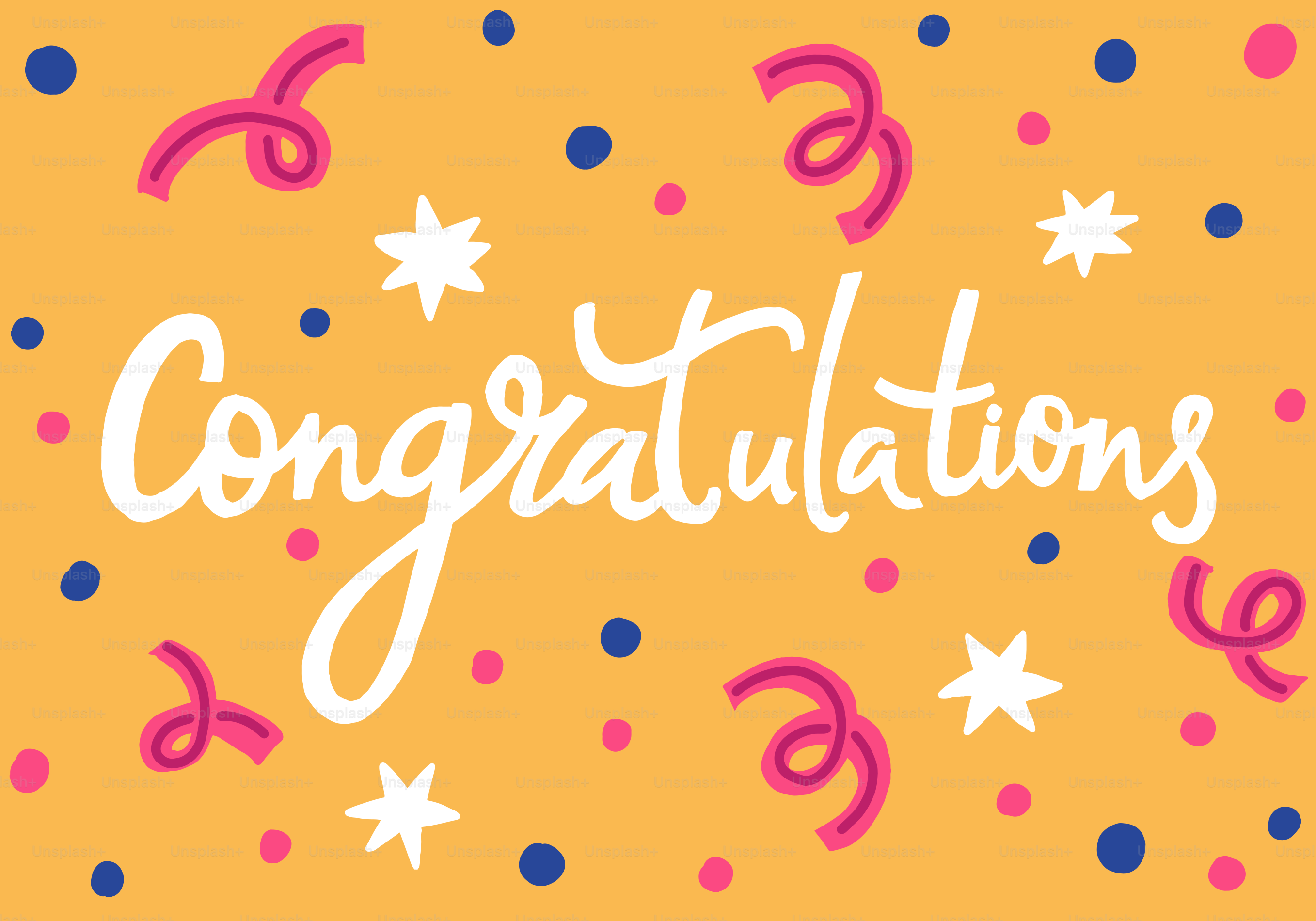 Congratulations with confetti and streamers on a yellow background ...