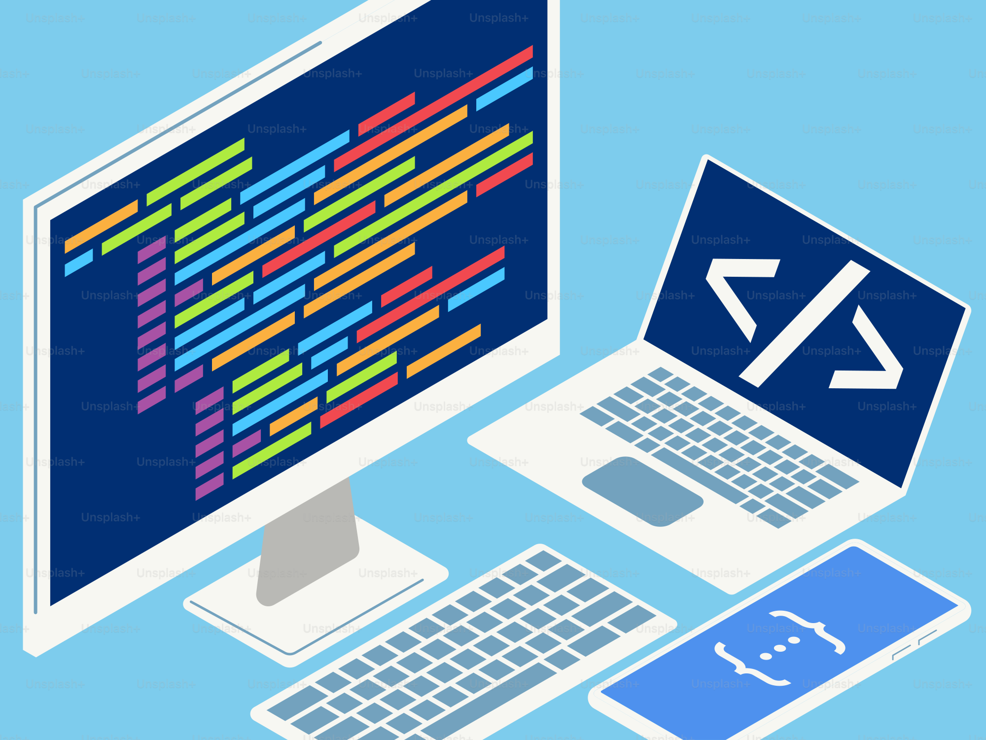 A laptop with a programming program coming out of it vector ...