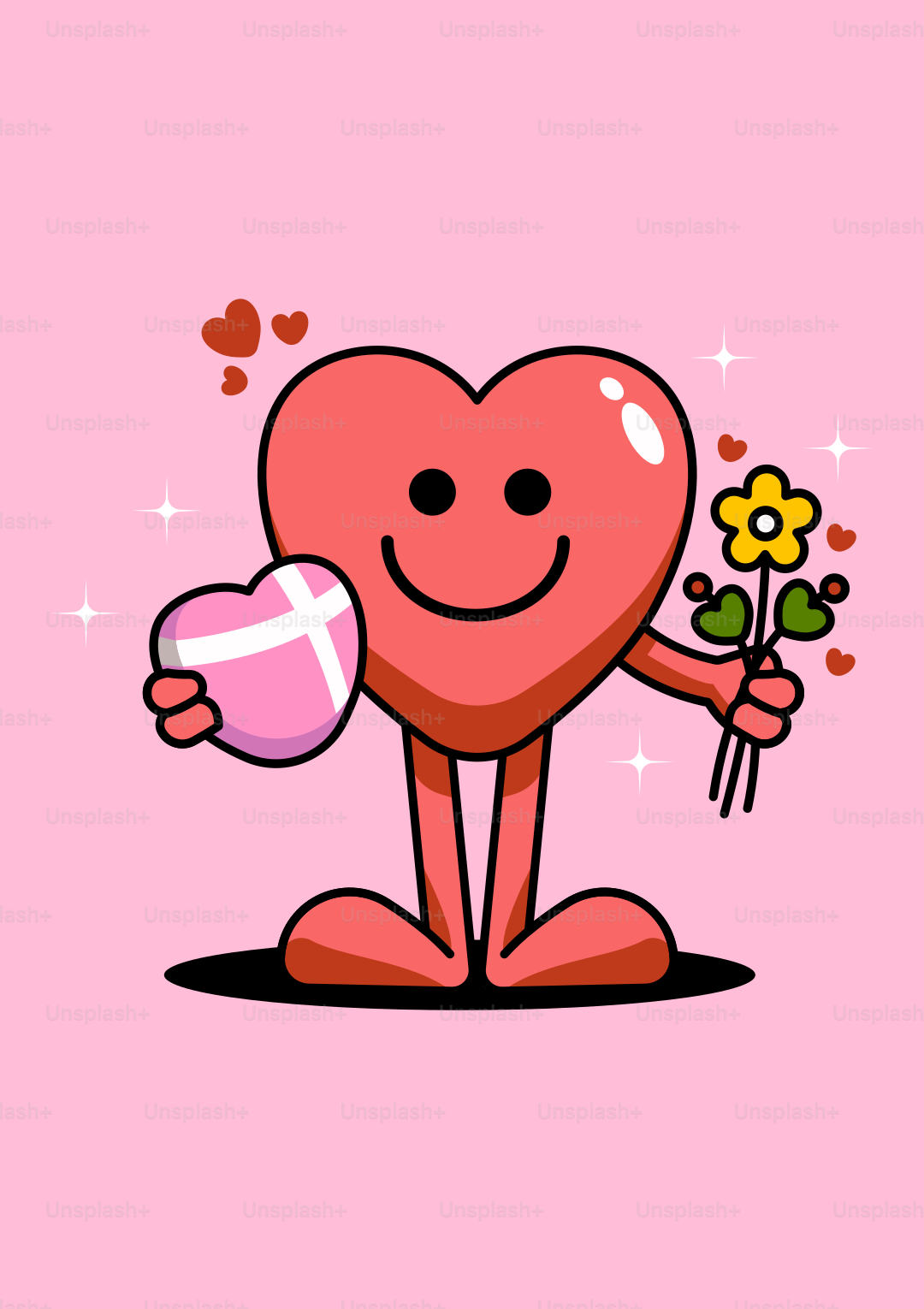 A cartoon heart holding a bouquet of flowers vector – Love Image on ...
