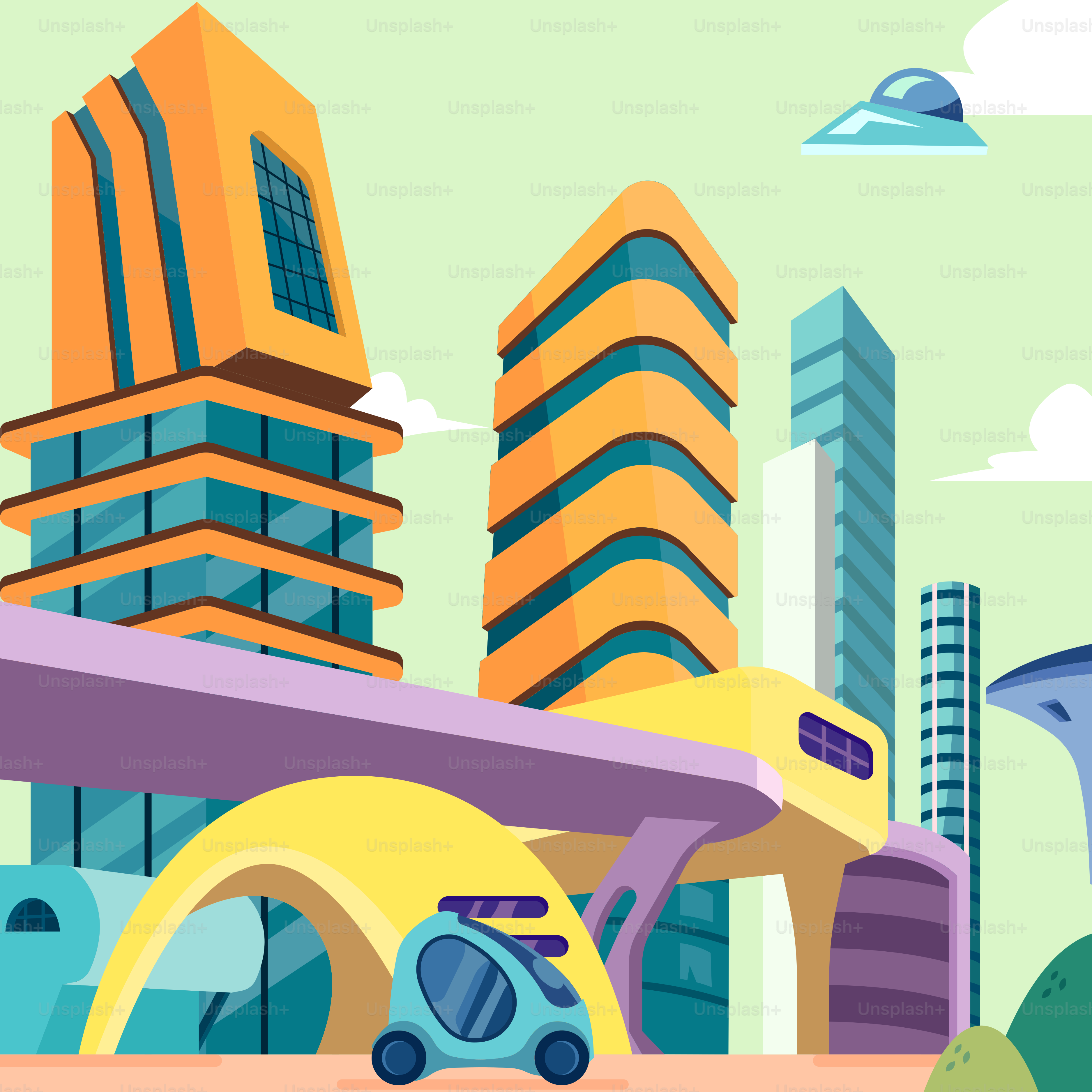 Um desenho animado de uma cidade com prédios e carros vetor – Imagem ...