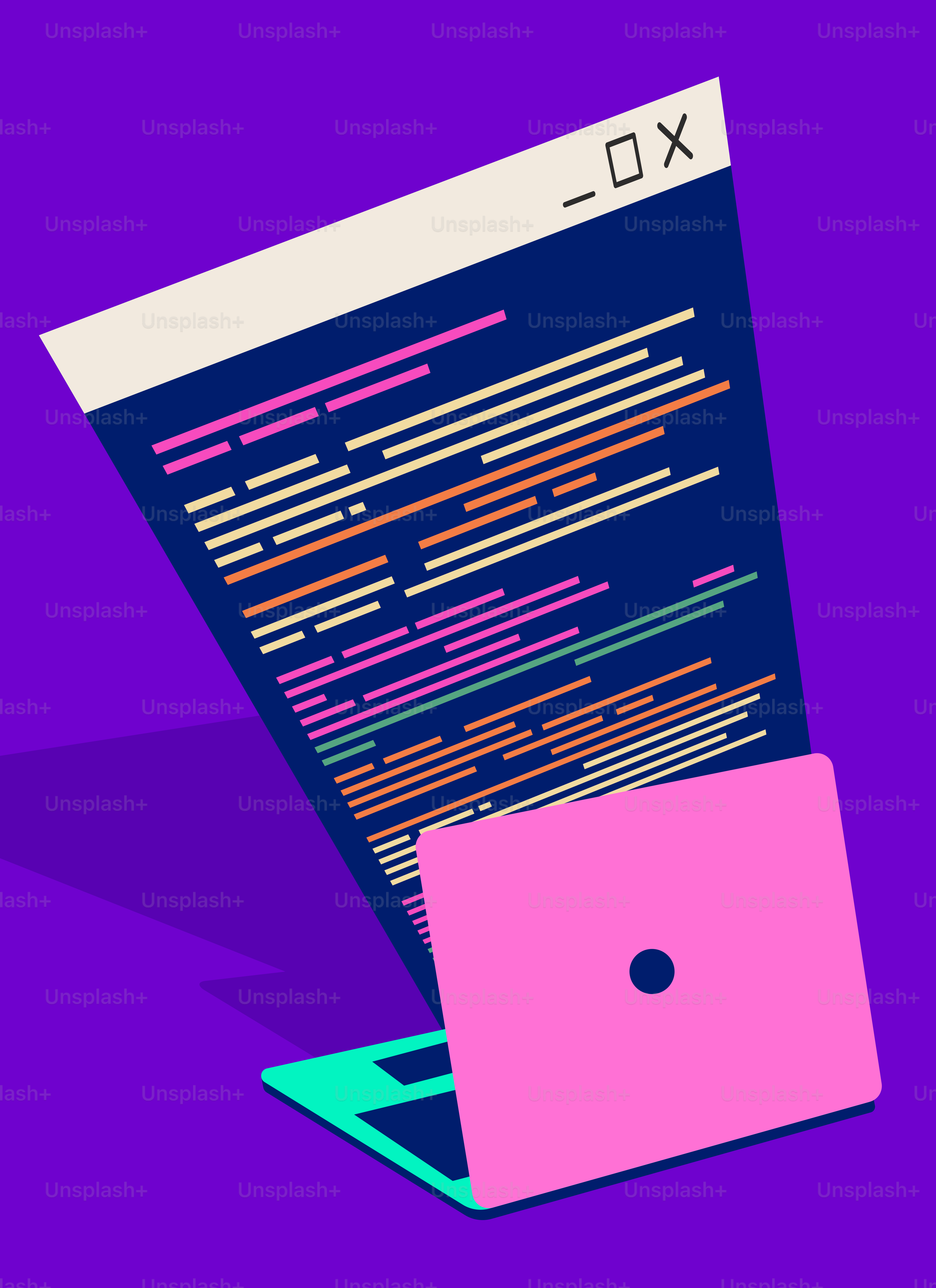 A purple background with a laptop and a pink screen vector ...