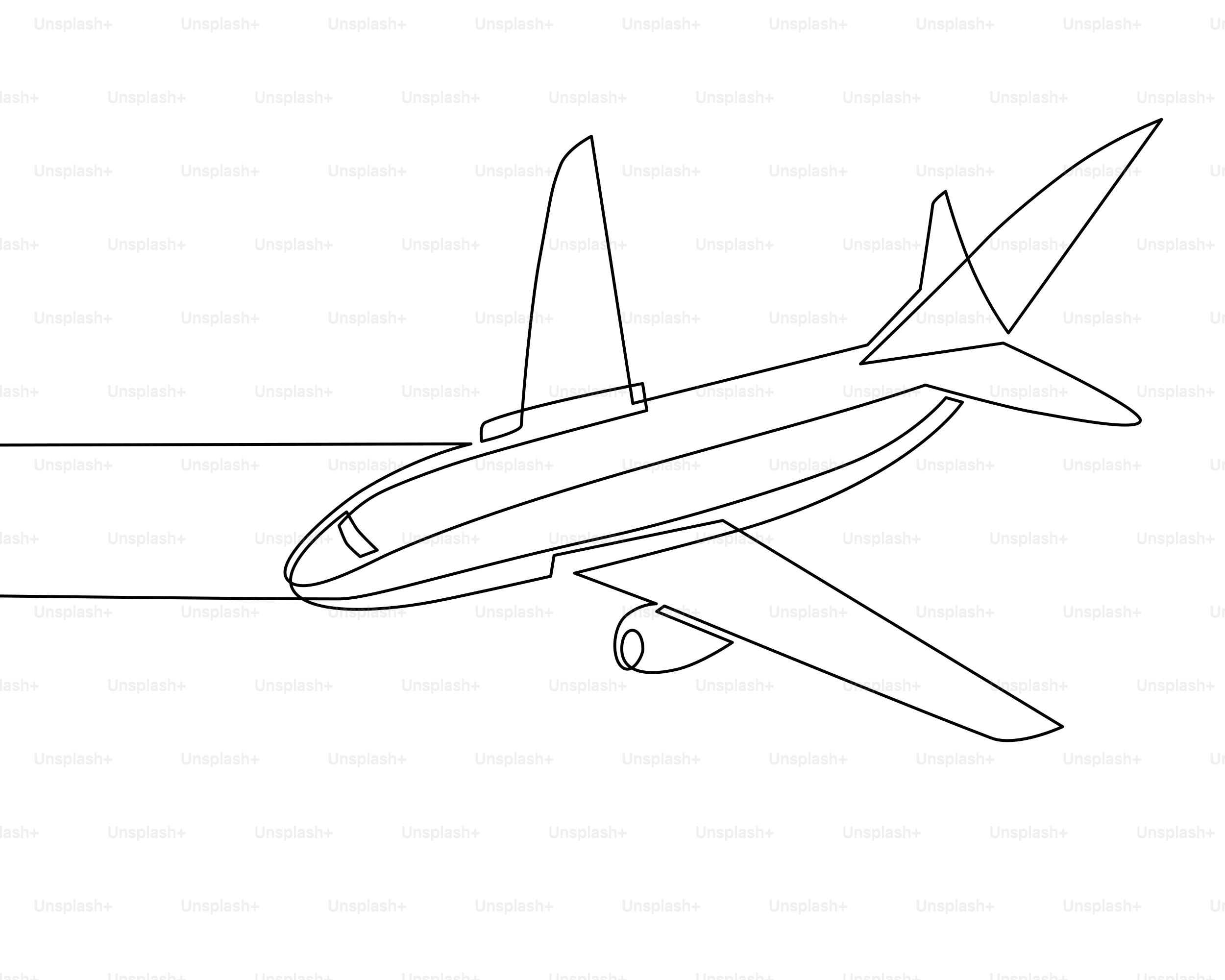 A drawing of an airplane flying in the sky vector – Line drawing Image ...