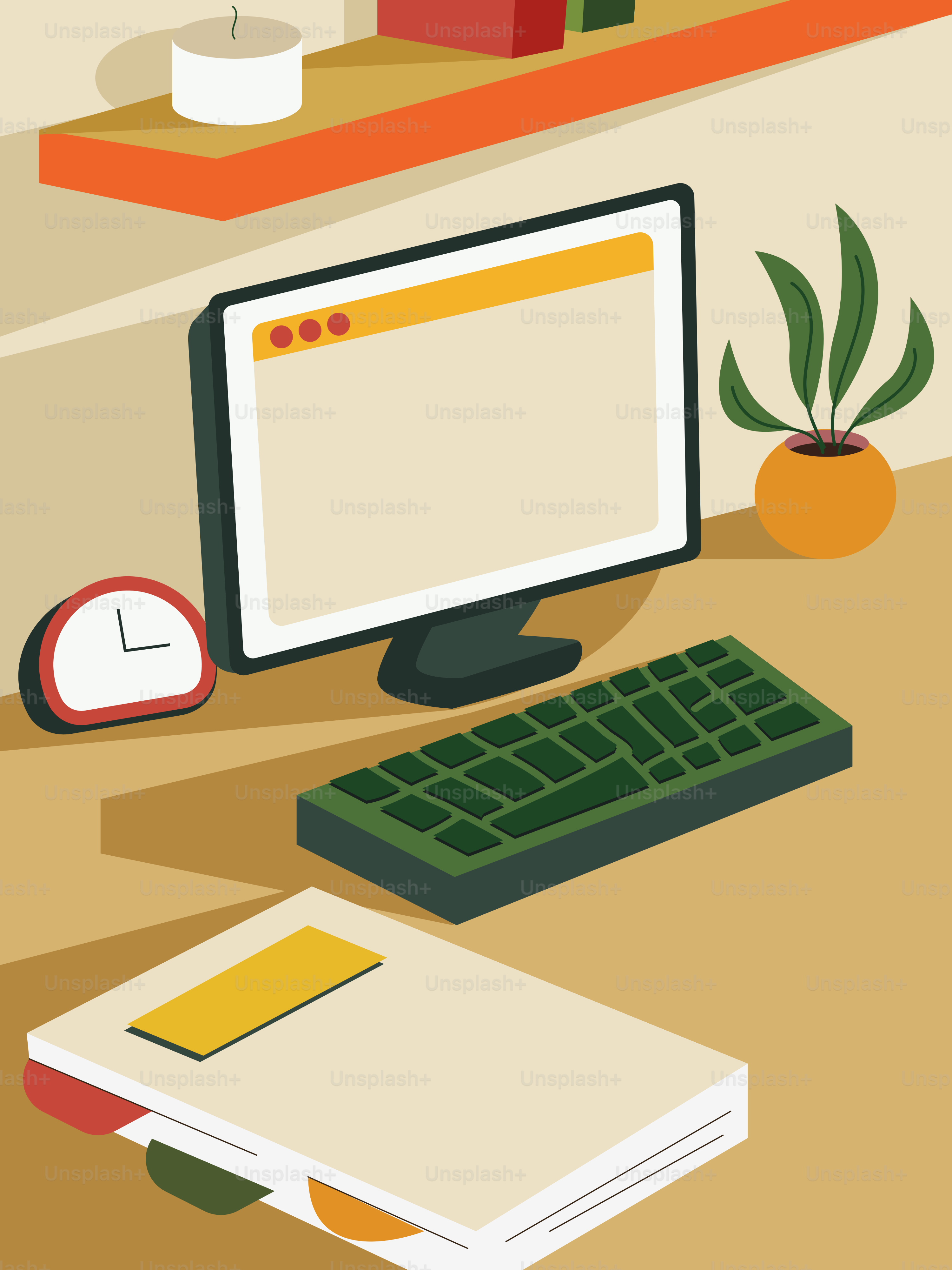 Un monitor de computadora colocado encima de un escritorio vector ...