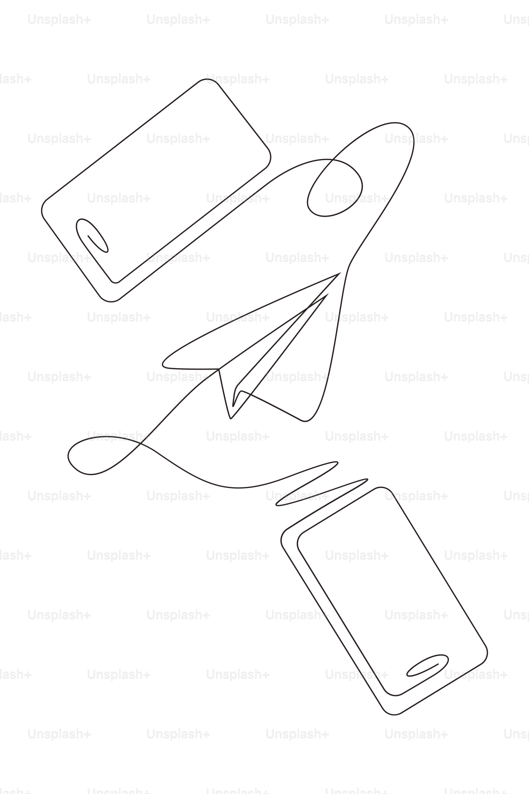 A line drawing of a phone and a plane vector – Line drawing Image on ...