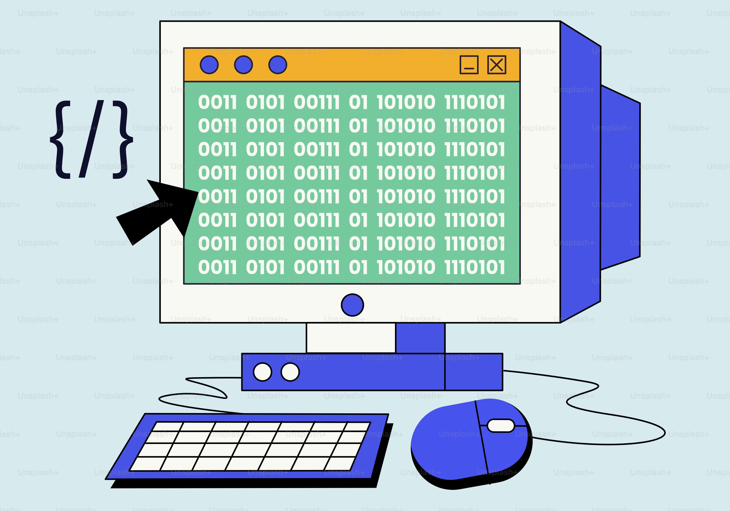 Vektor Layar komputer dengan mouse dan keyboard – Gambar Teknologi di ...