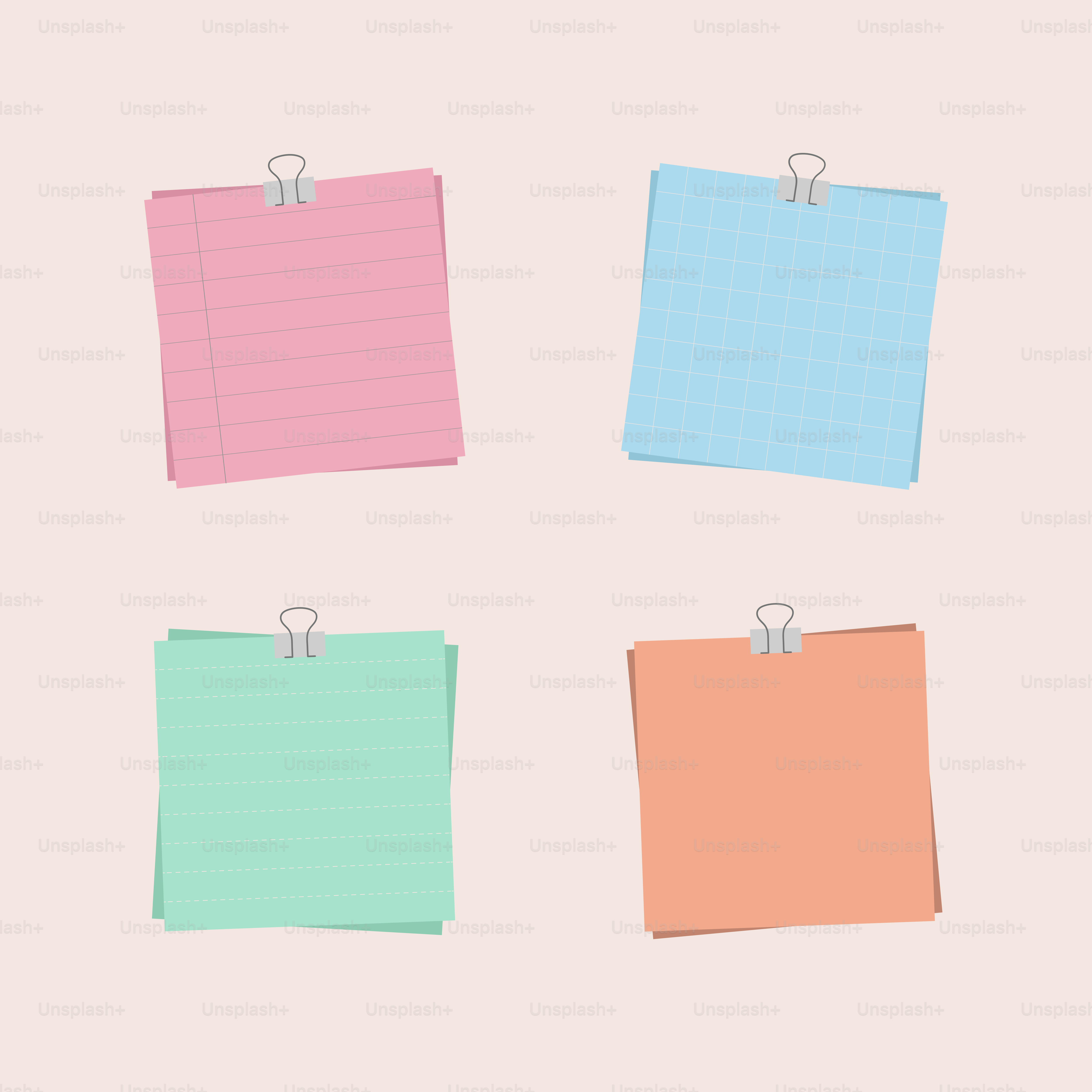 A set of four colored sticky notes attached to a clipboard vector ...