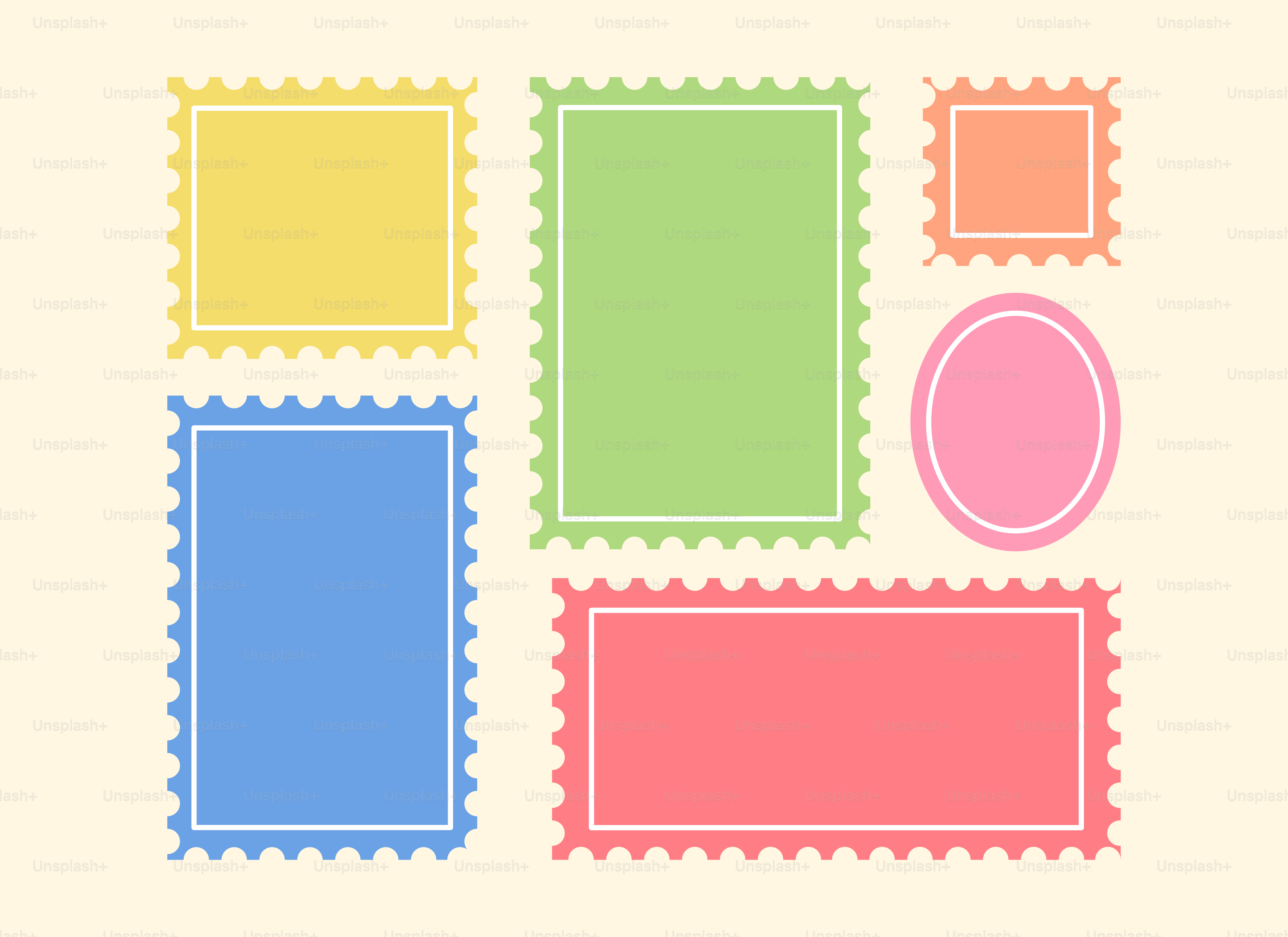 A set of stamps with different shapes and colors vector – Illustration ...