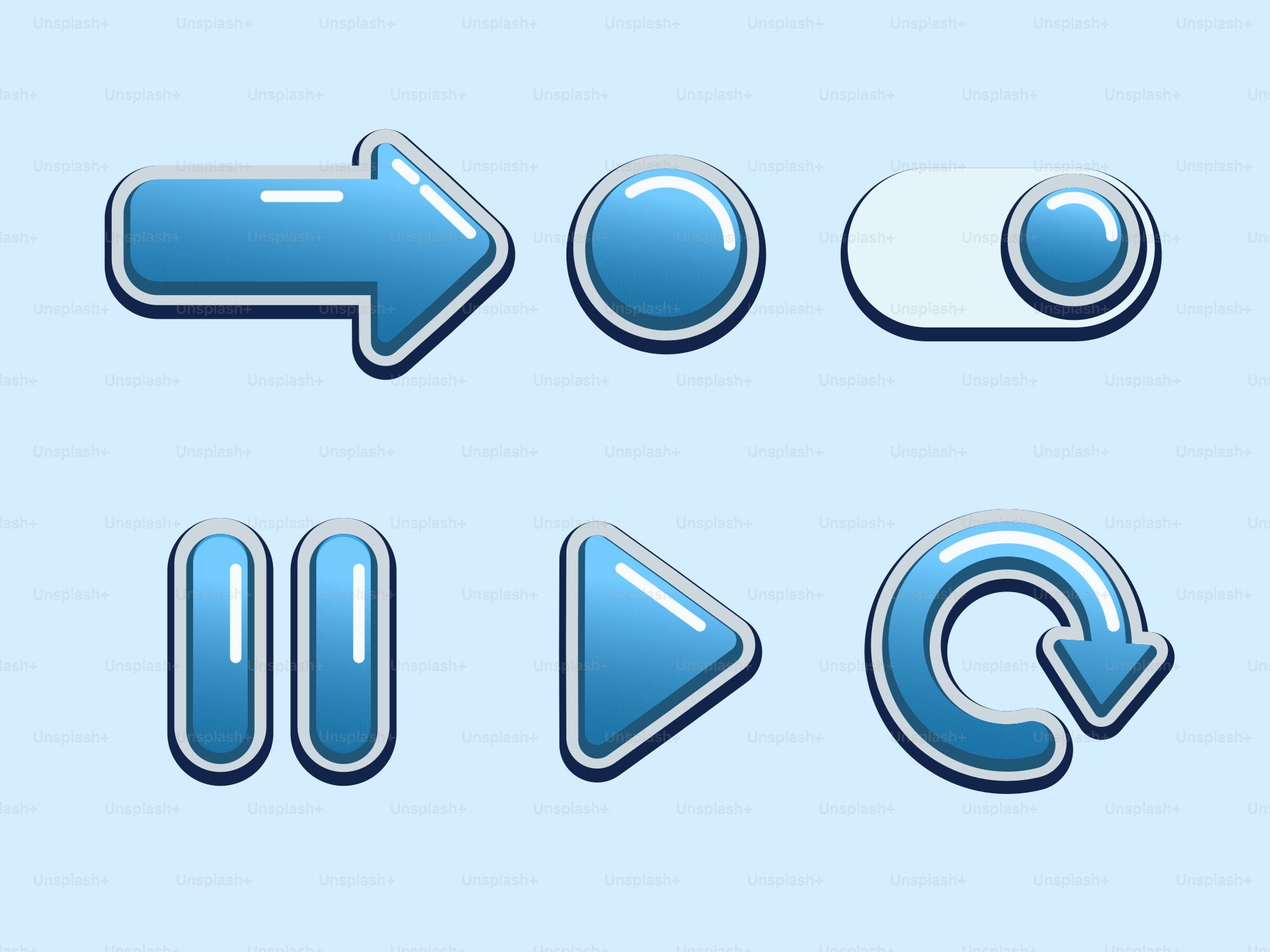 A set of blue and white buttons and arrows vector – Illustration Image ...