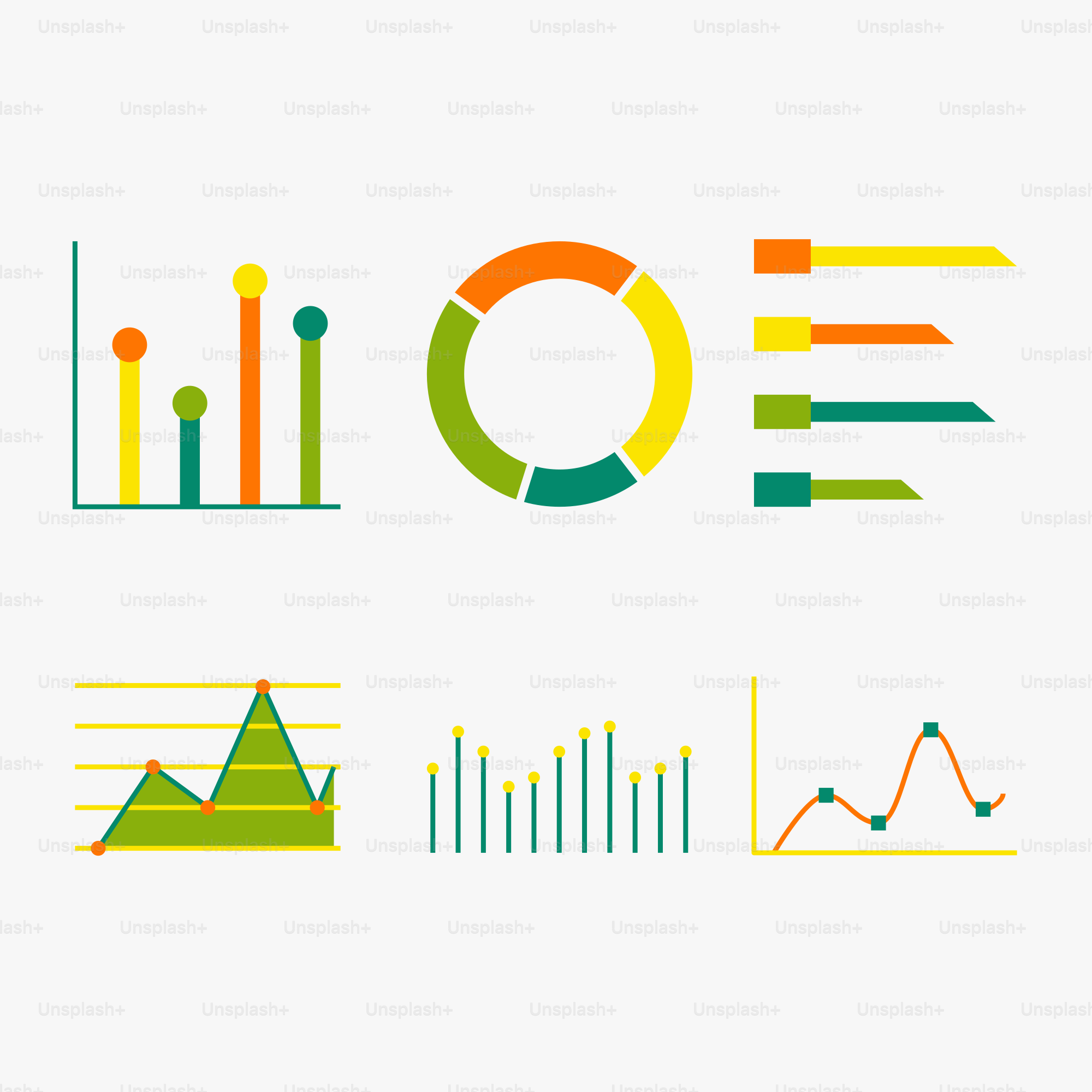 A white background with a bunch of different types of graphs vector ...