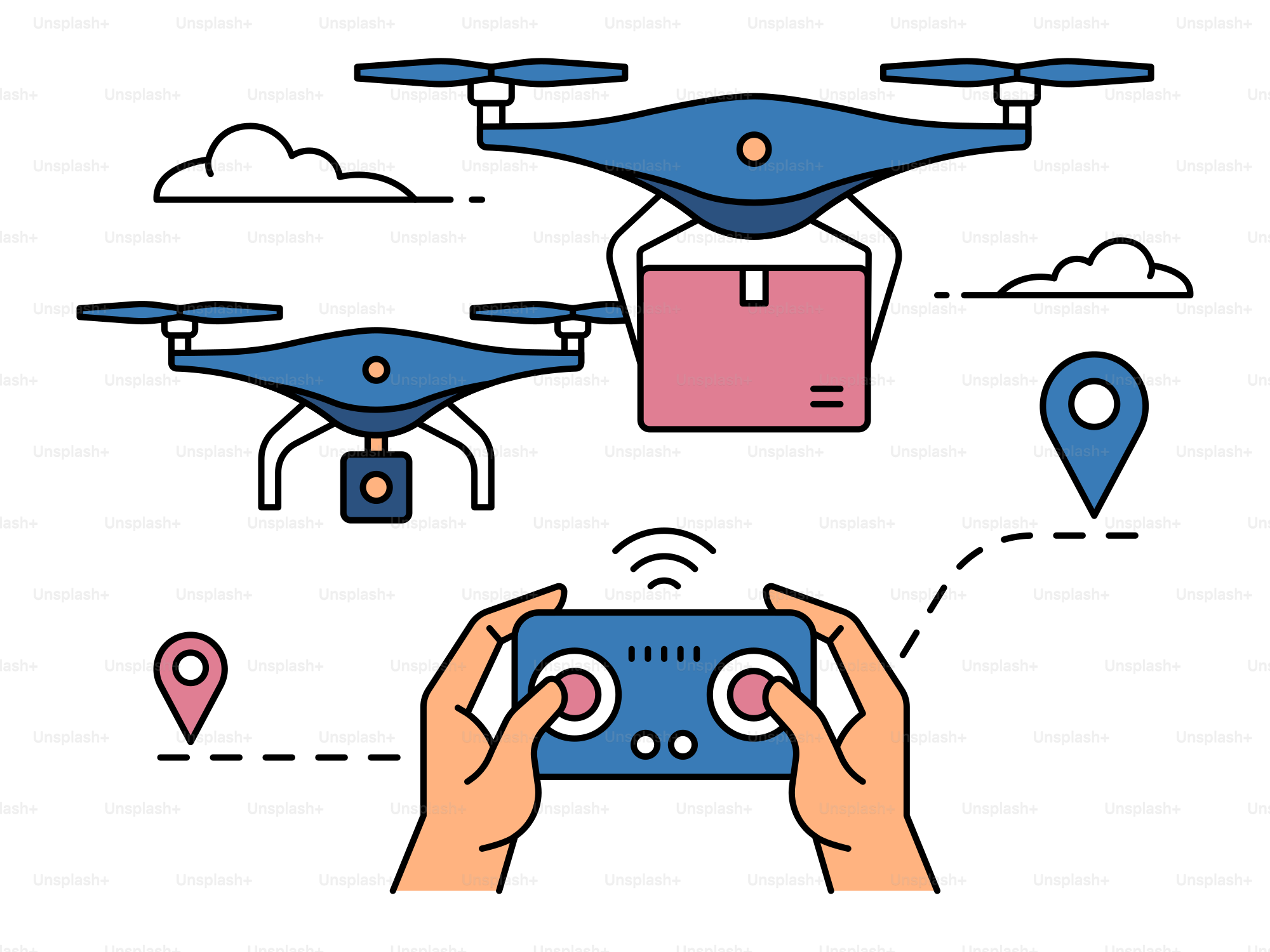 Una persona que sostiene un control remoto en sus manos vector – Imagen ...