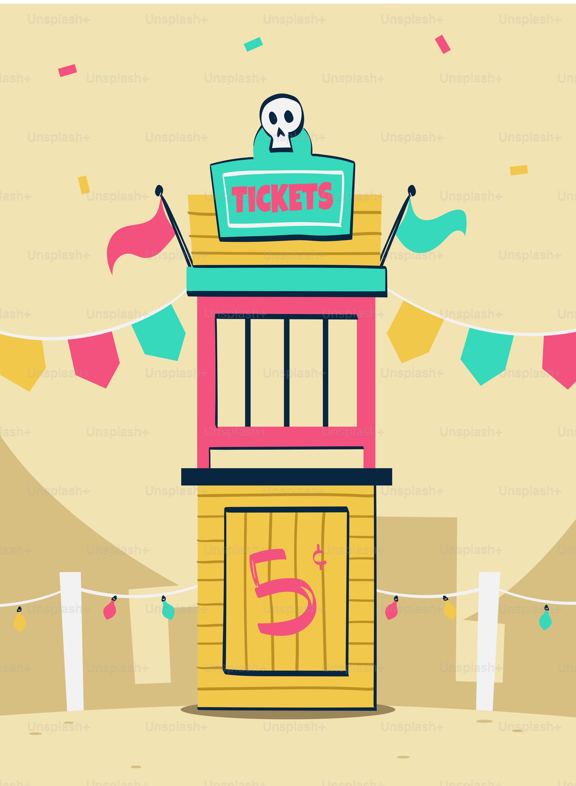 A cartoon picture of a ticket booth with a skull on top vector – Food ...