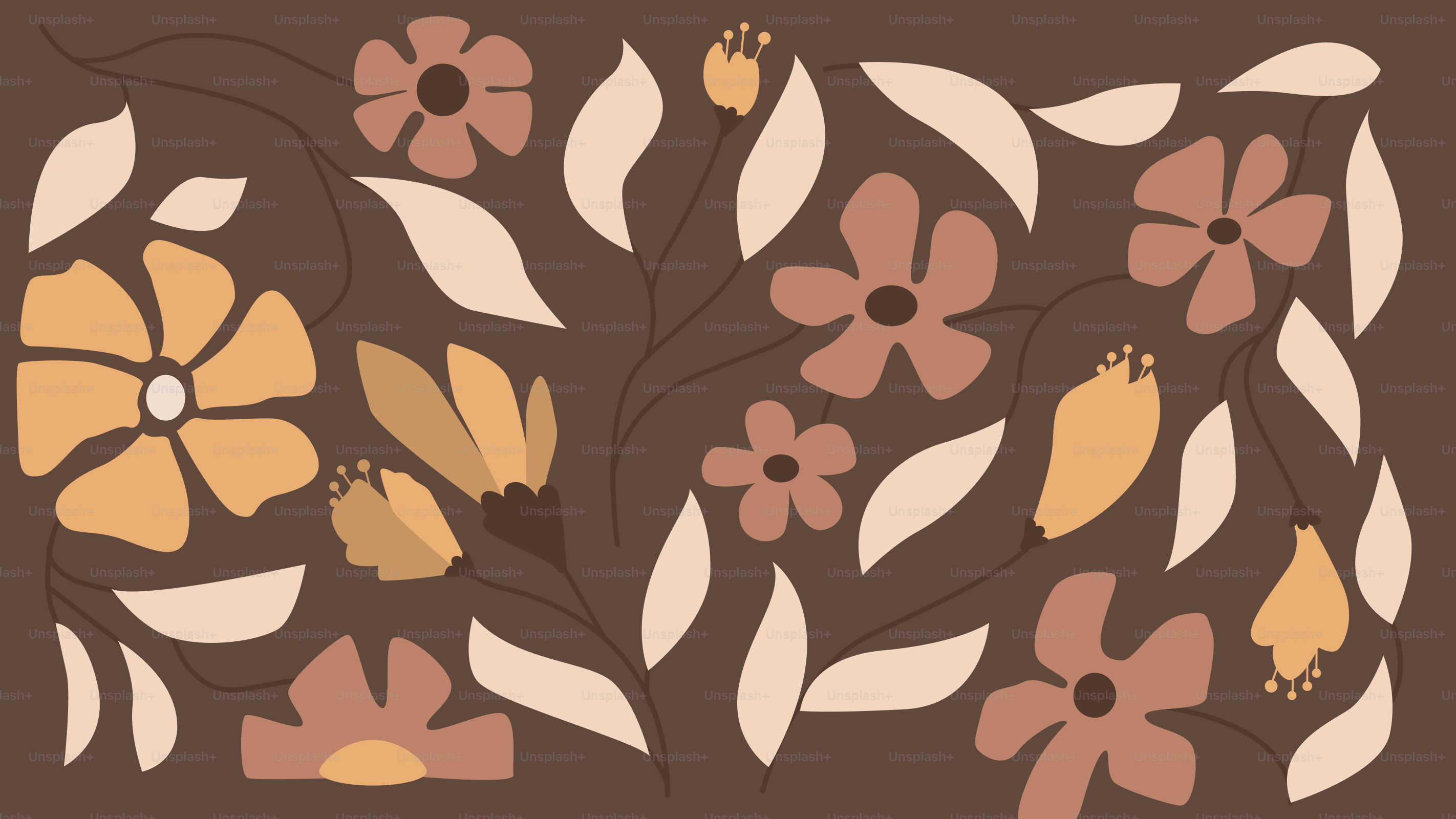 Vektor Gambar bunga dan daun dengan latar belakang coklat – Gambar ...
