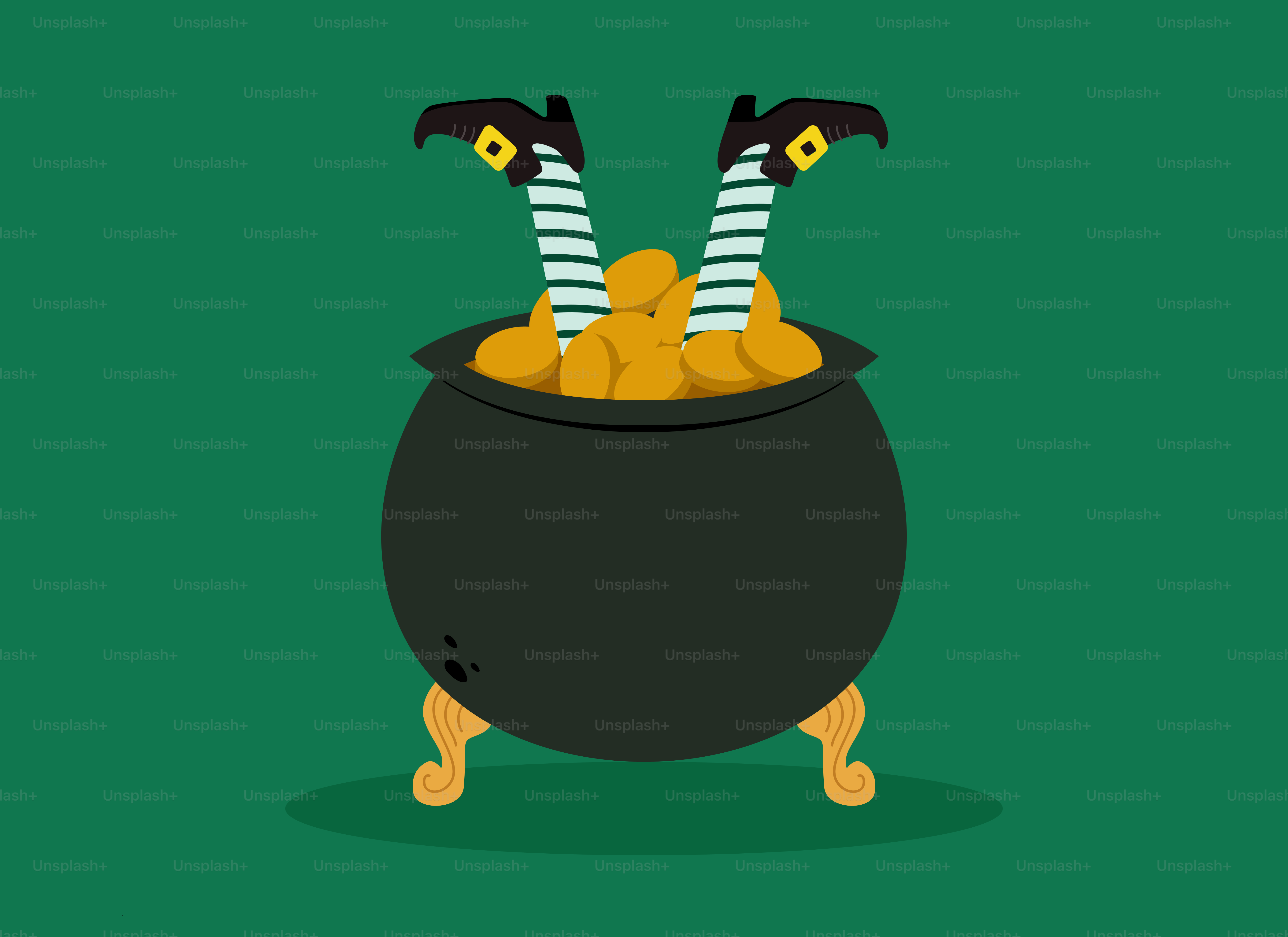 Vektor Panci penuh koin emas dengan sepasang kaki yang mencuat keluar ...