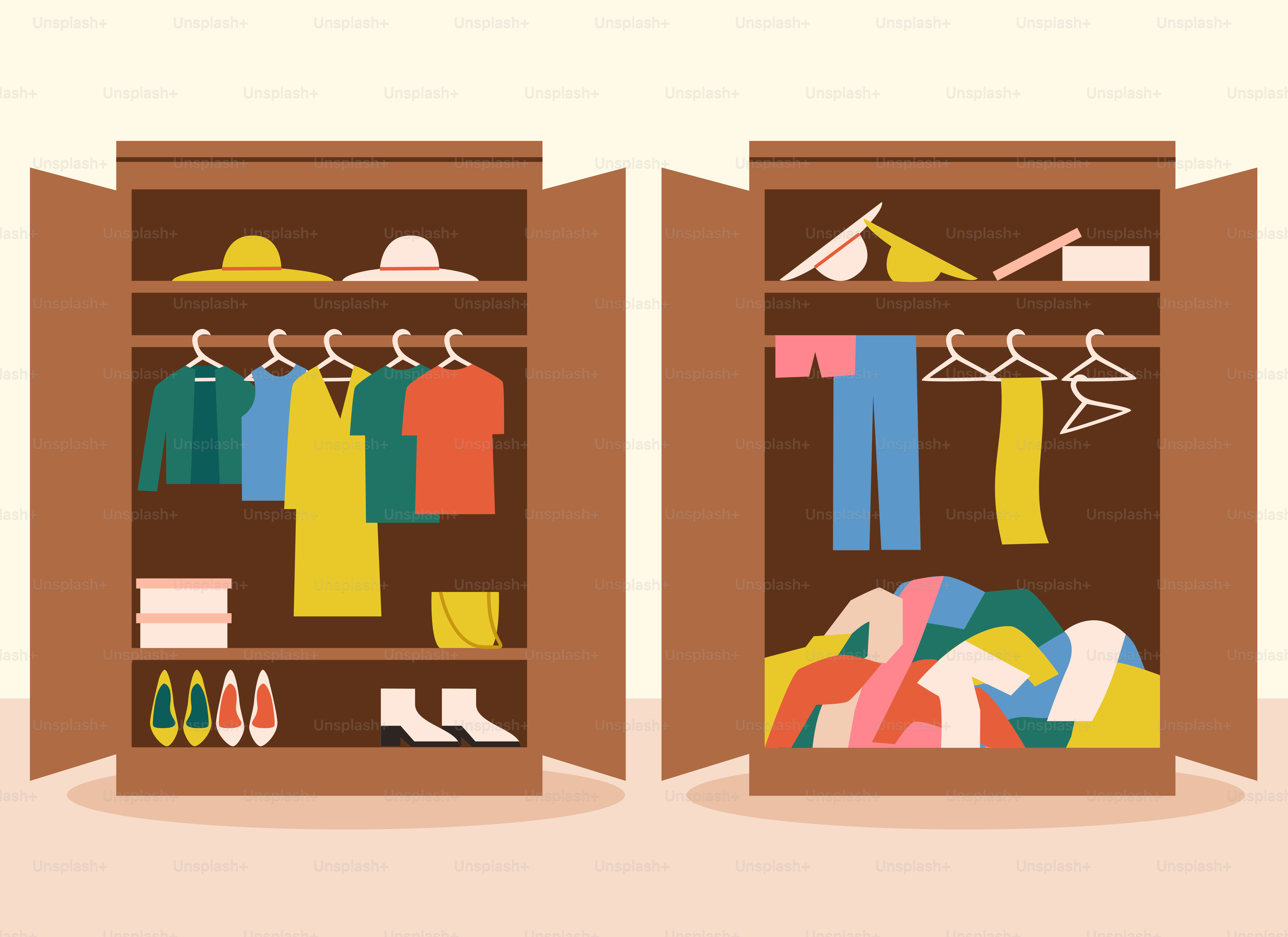 A closet filled with lots of different types of clothes vector ...