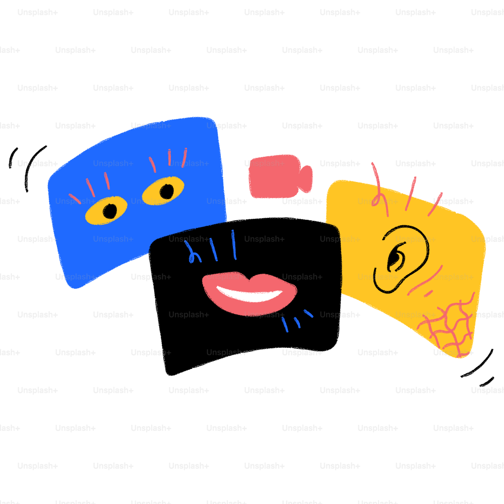 A drawing of three different faces on a white background vector – Video ...