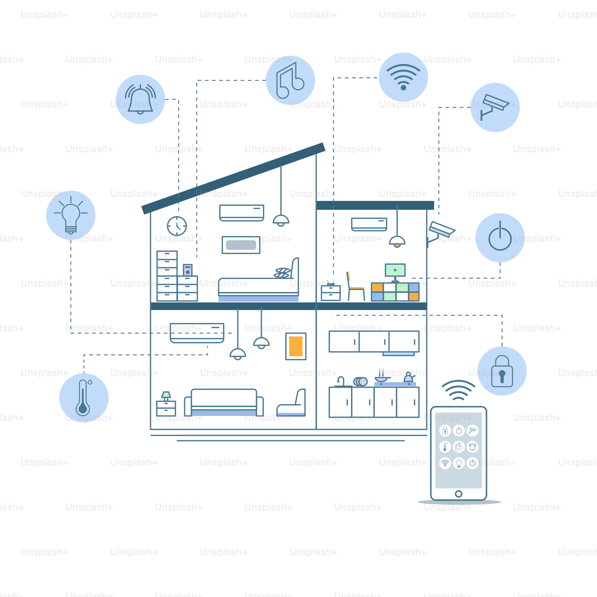 A diagram of a house with icons surrounding it vector – Tech Image on ...