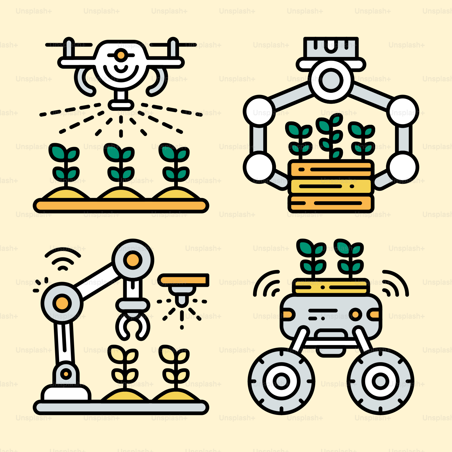 A series of illustrations of farm machinery vector – Robot farm Image ...