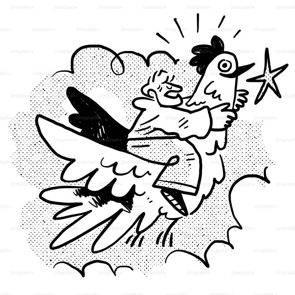 A black and white drawing of a man riding a bird vector – Bird Image on ...