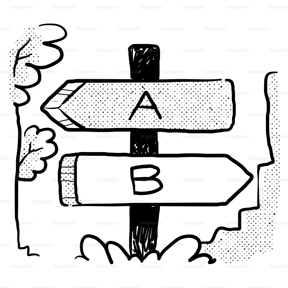 A drawing of a street sign with arrows pointing in different directions ...