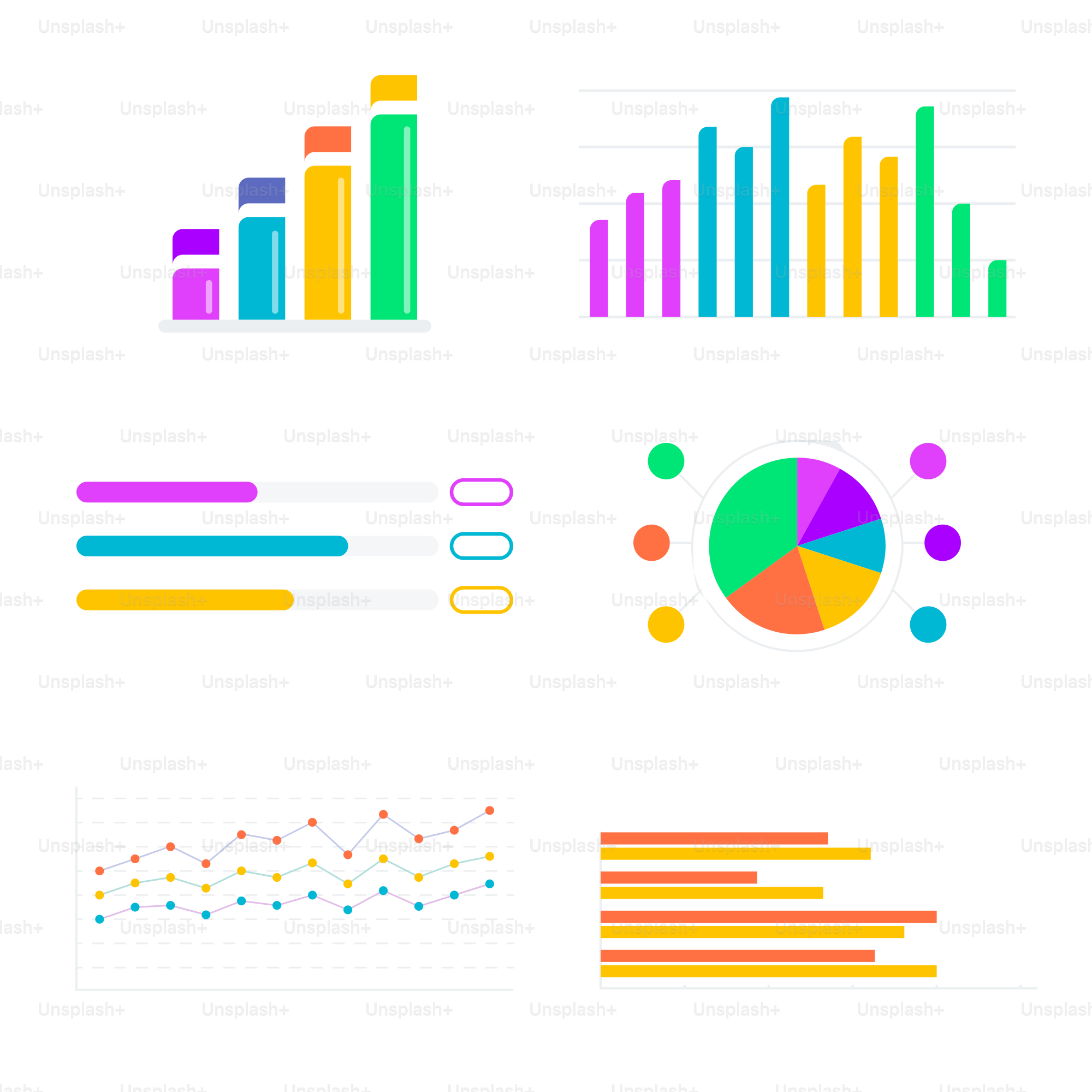 A bunch of different types of graphs on a white background vector ...