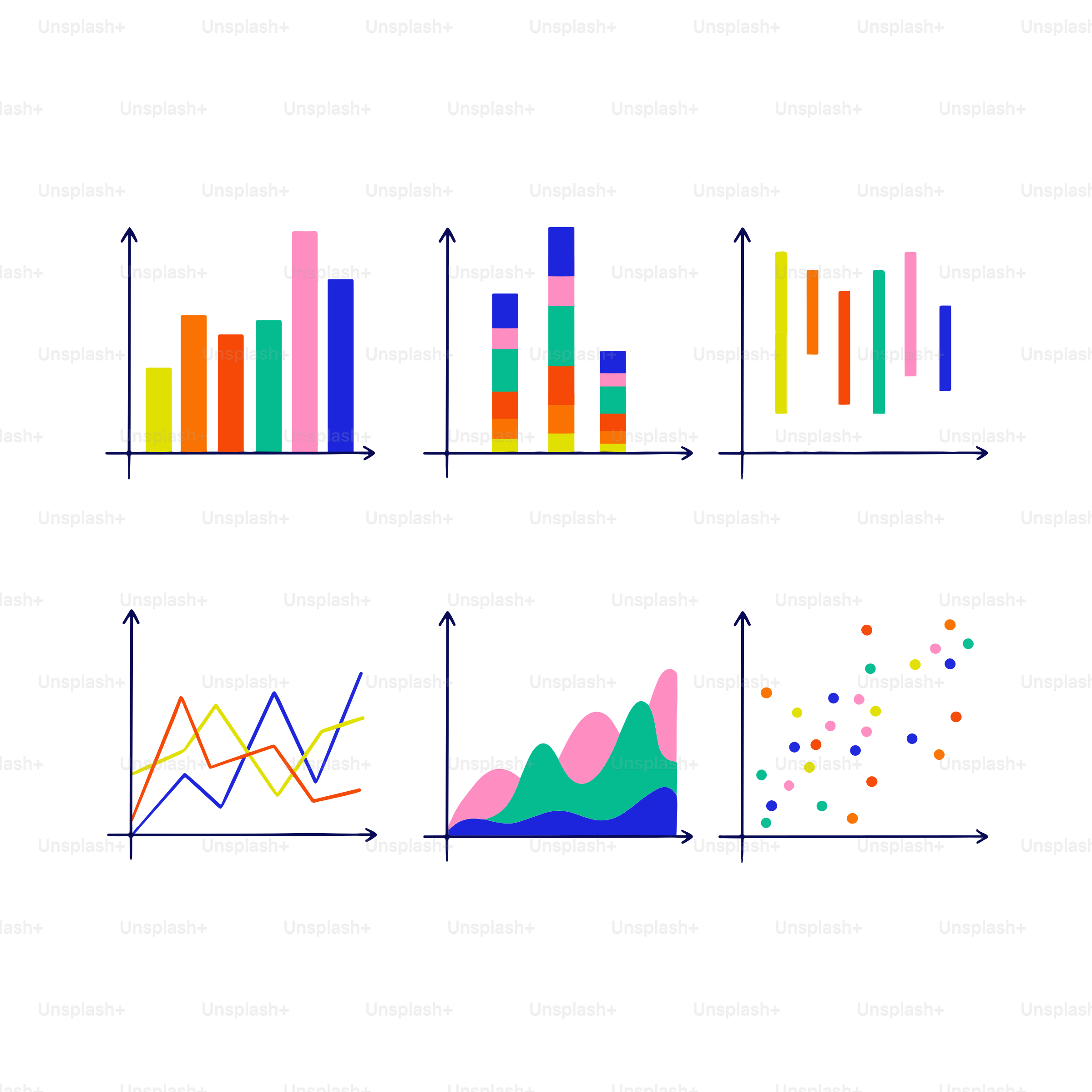 A white background with different colored graphs vector – Vector Image ...