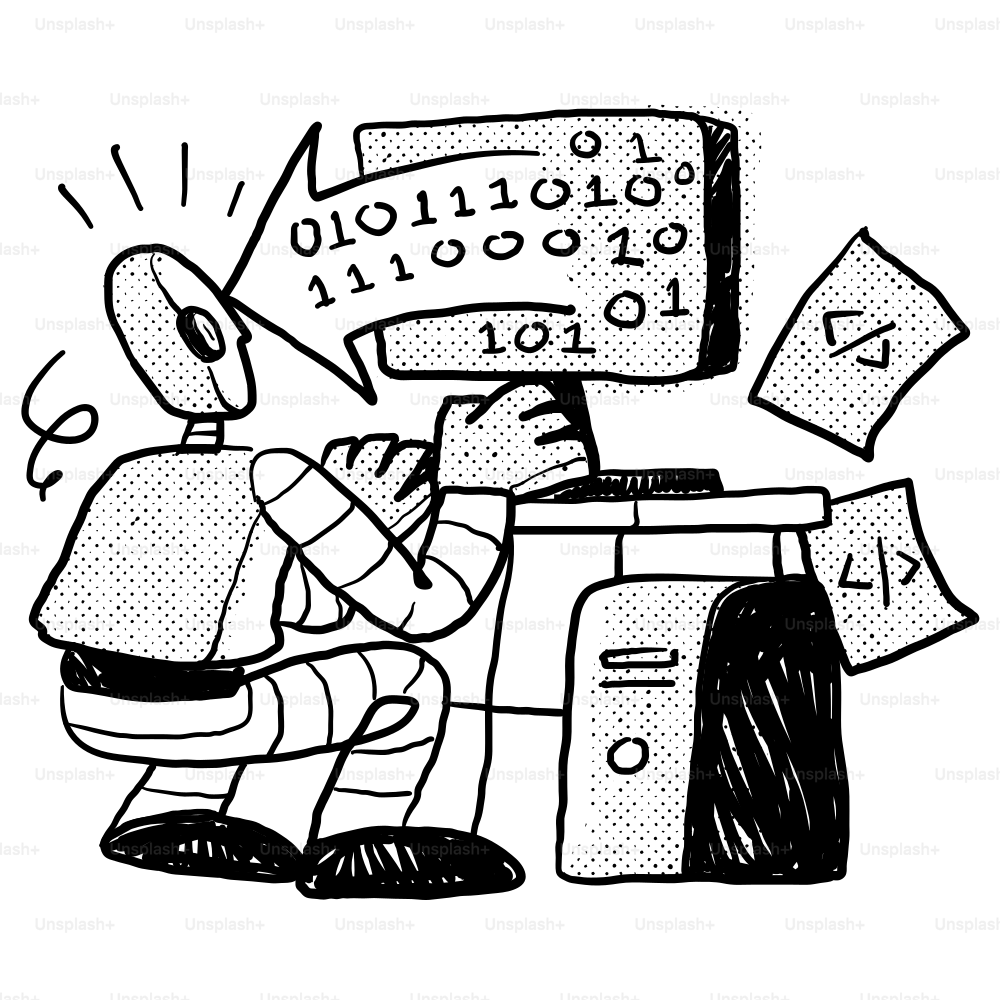 A drawing of a man using a computer vector – Technology Image on Unsplash