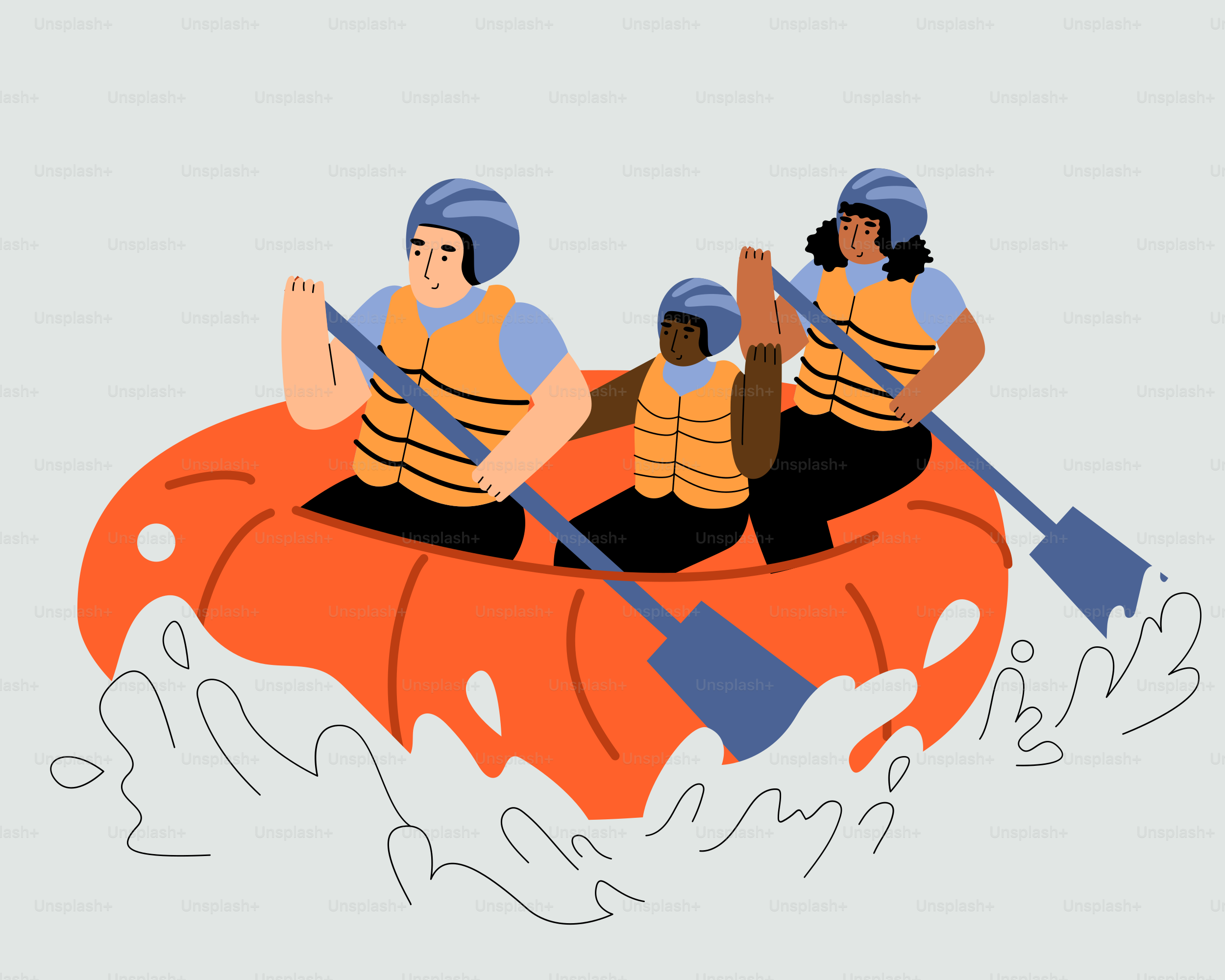 Un grupo de personas montadas en la parte superior de una balsa vector ...