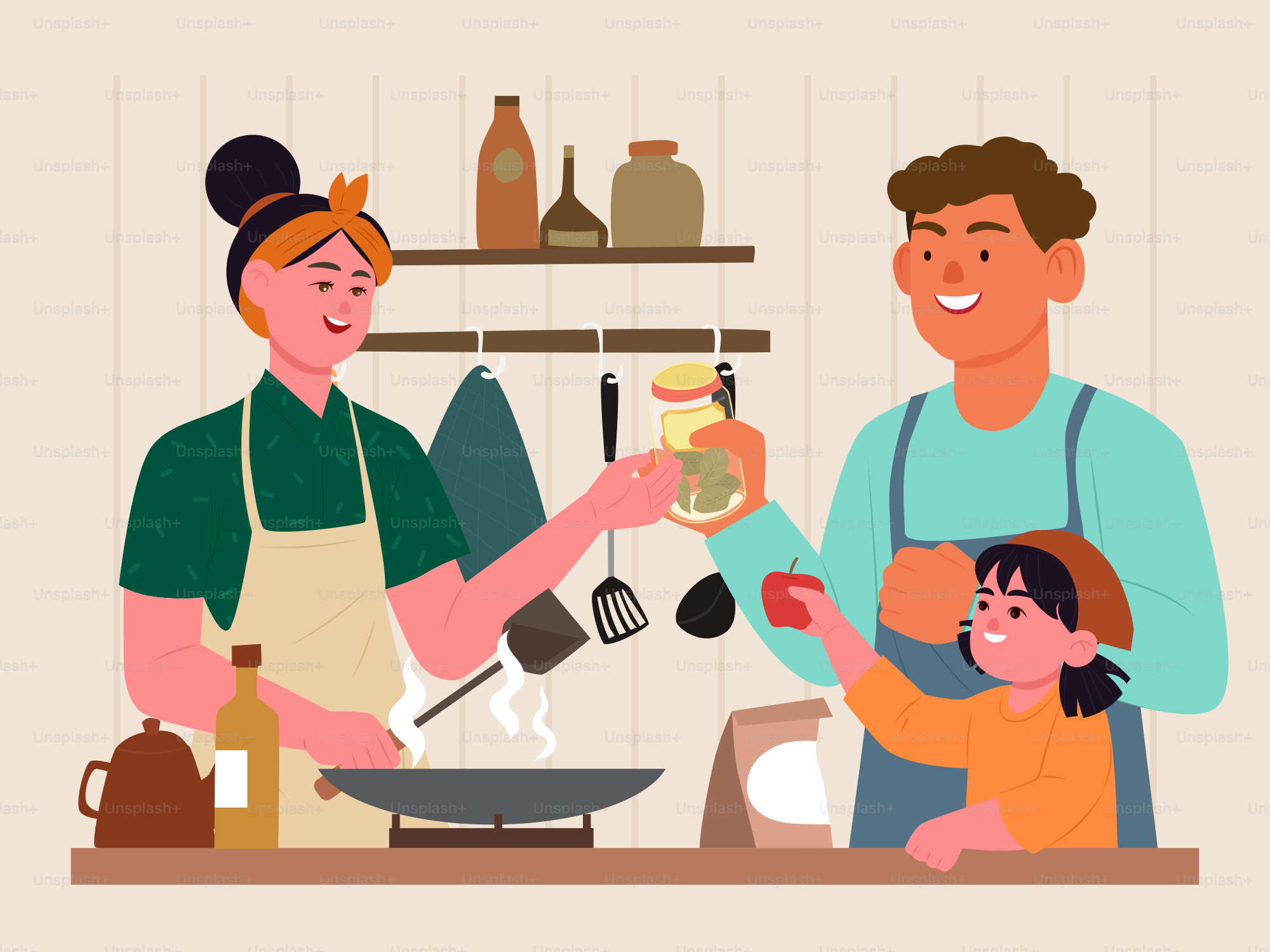 A man and woman are cooking with a child vector – Vector Image on Unsplash