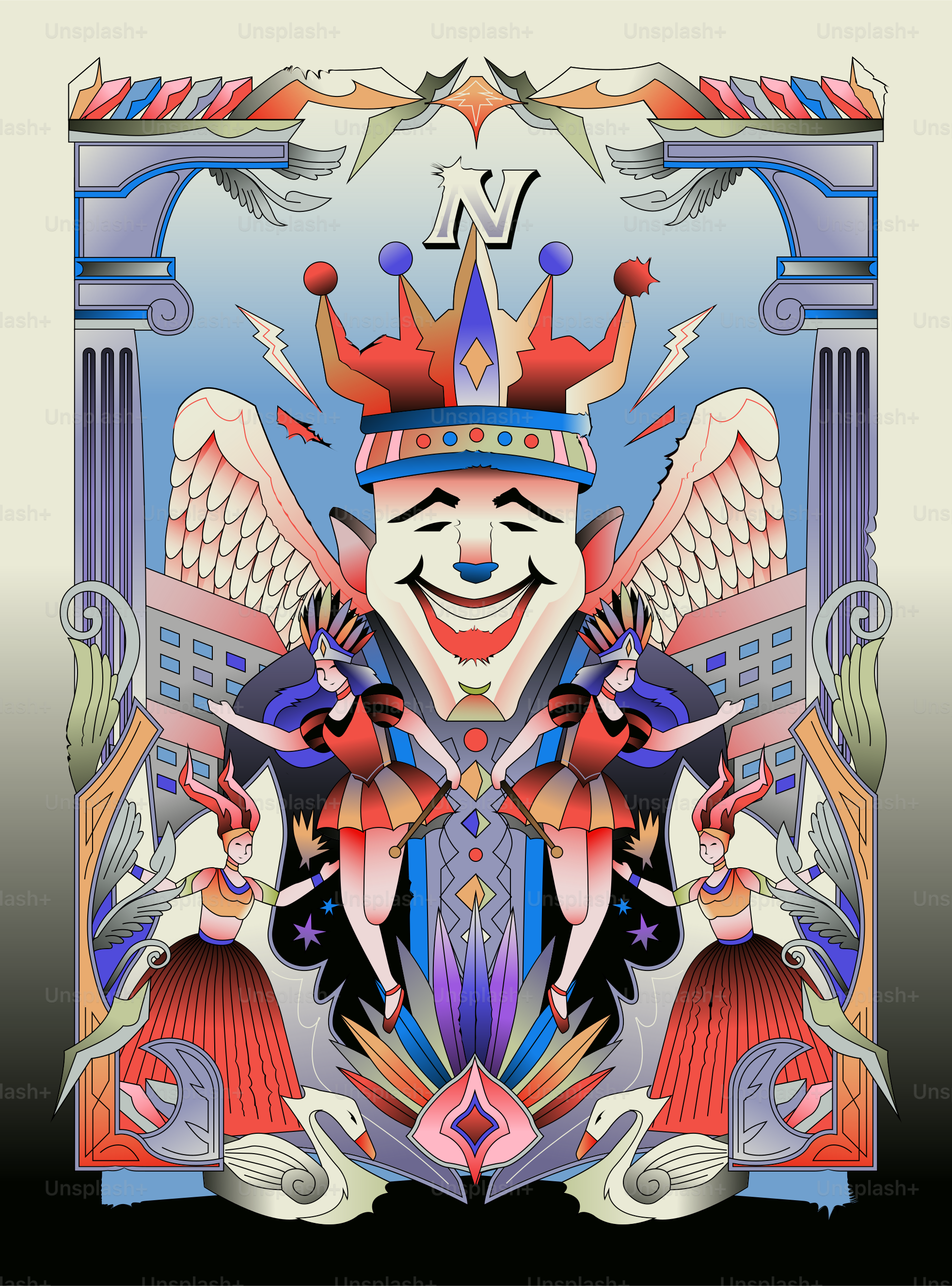 A picture of a clown with a crown on his head vector – Colorful Image ...