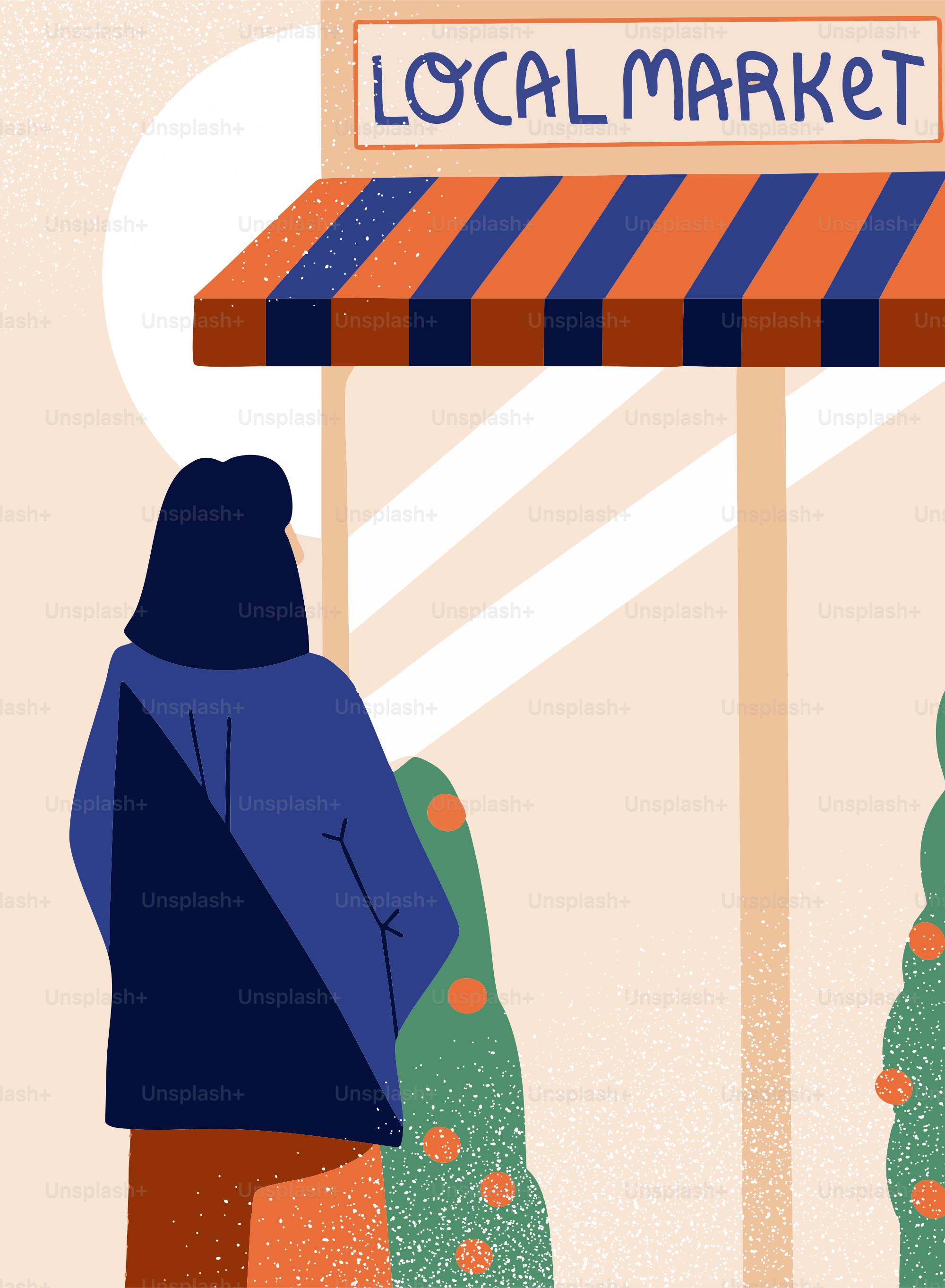 A woman standing in front of a local market vector – Illustration Image ...