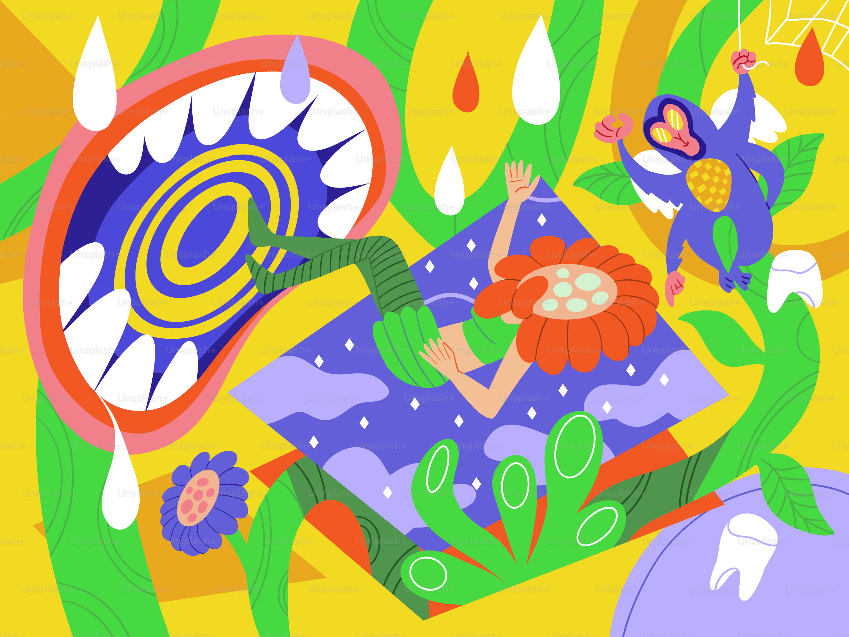 Un cuadro de una mujer acostada en una cama vector – Imagen de Flor en ...