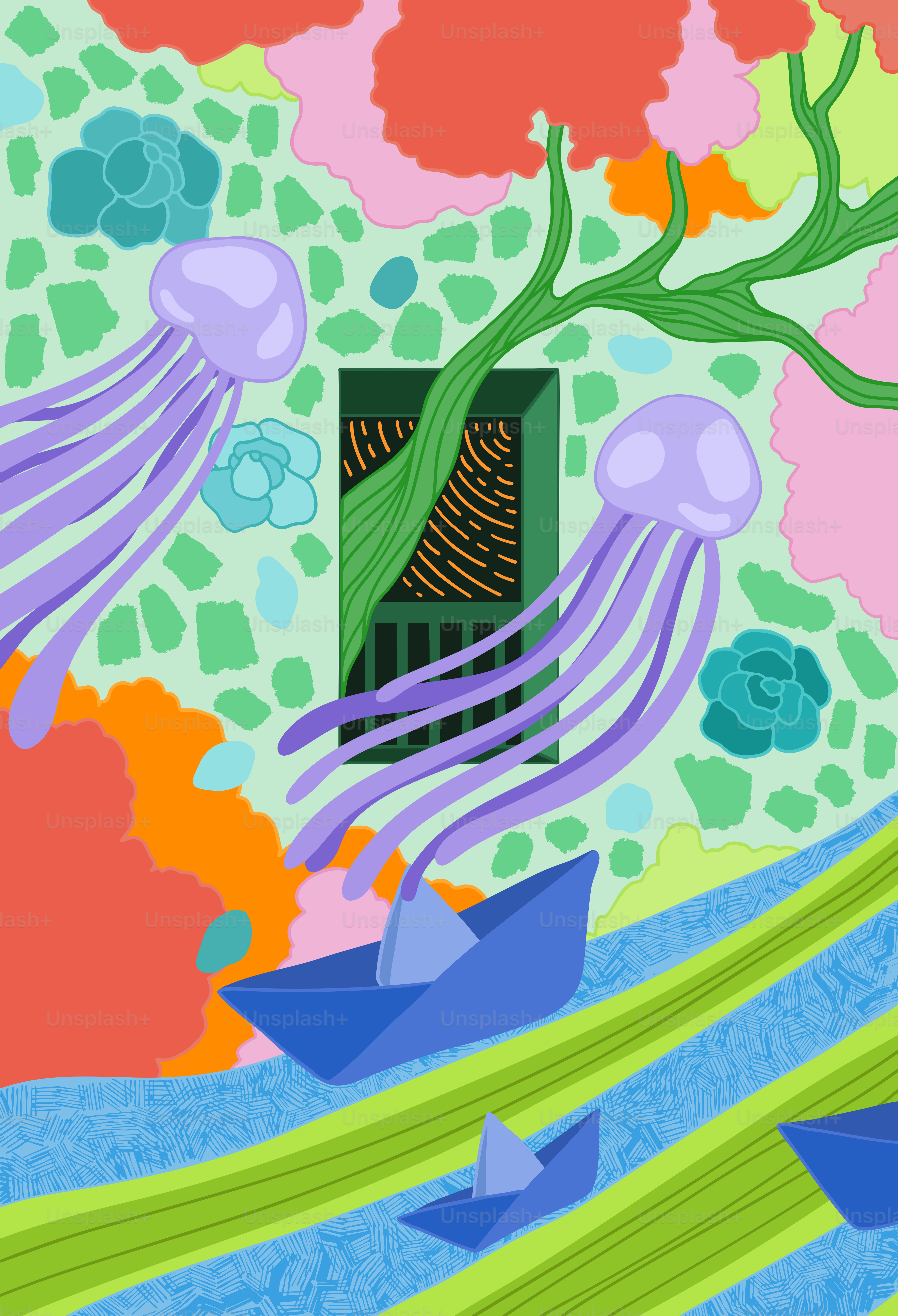 A painting of a bunch of different things in the air vector – Fantasy ...