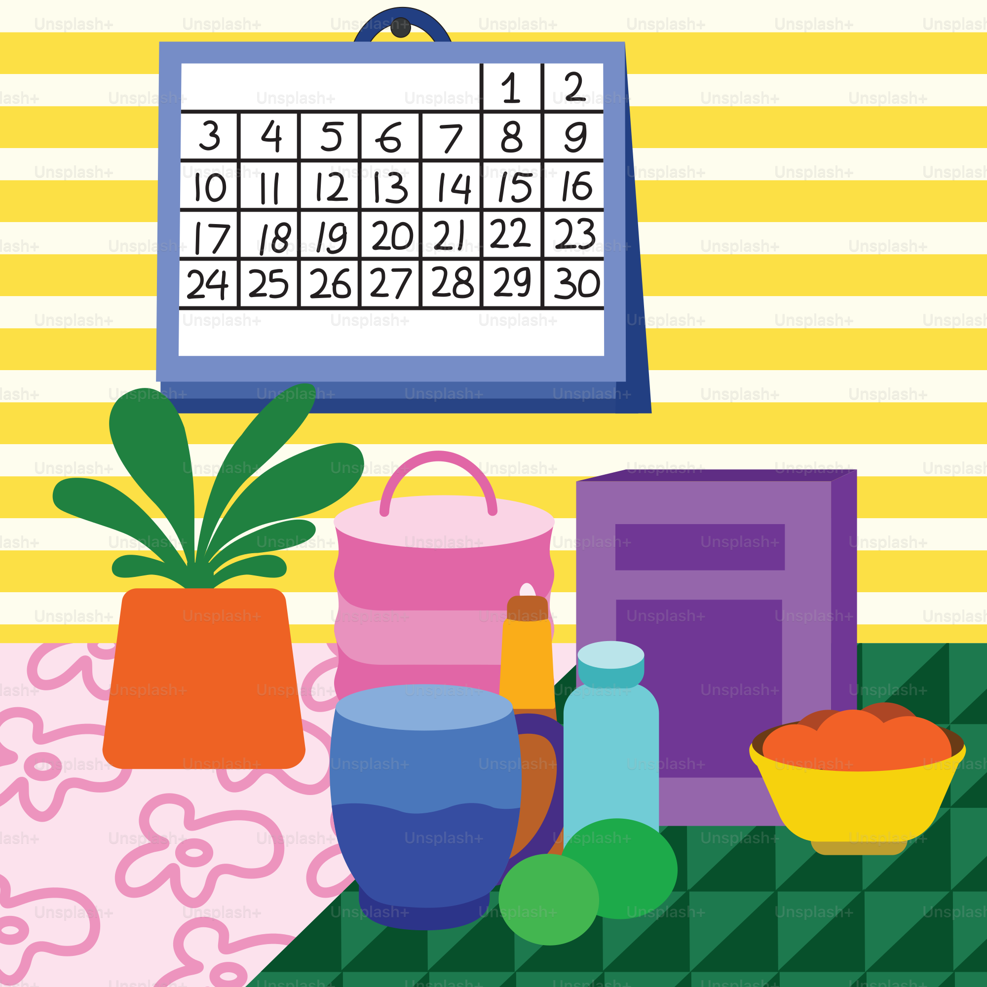 A calendar with a bunch of things on it vector – Maximalism Image on ...