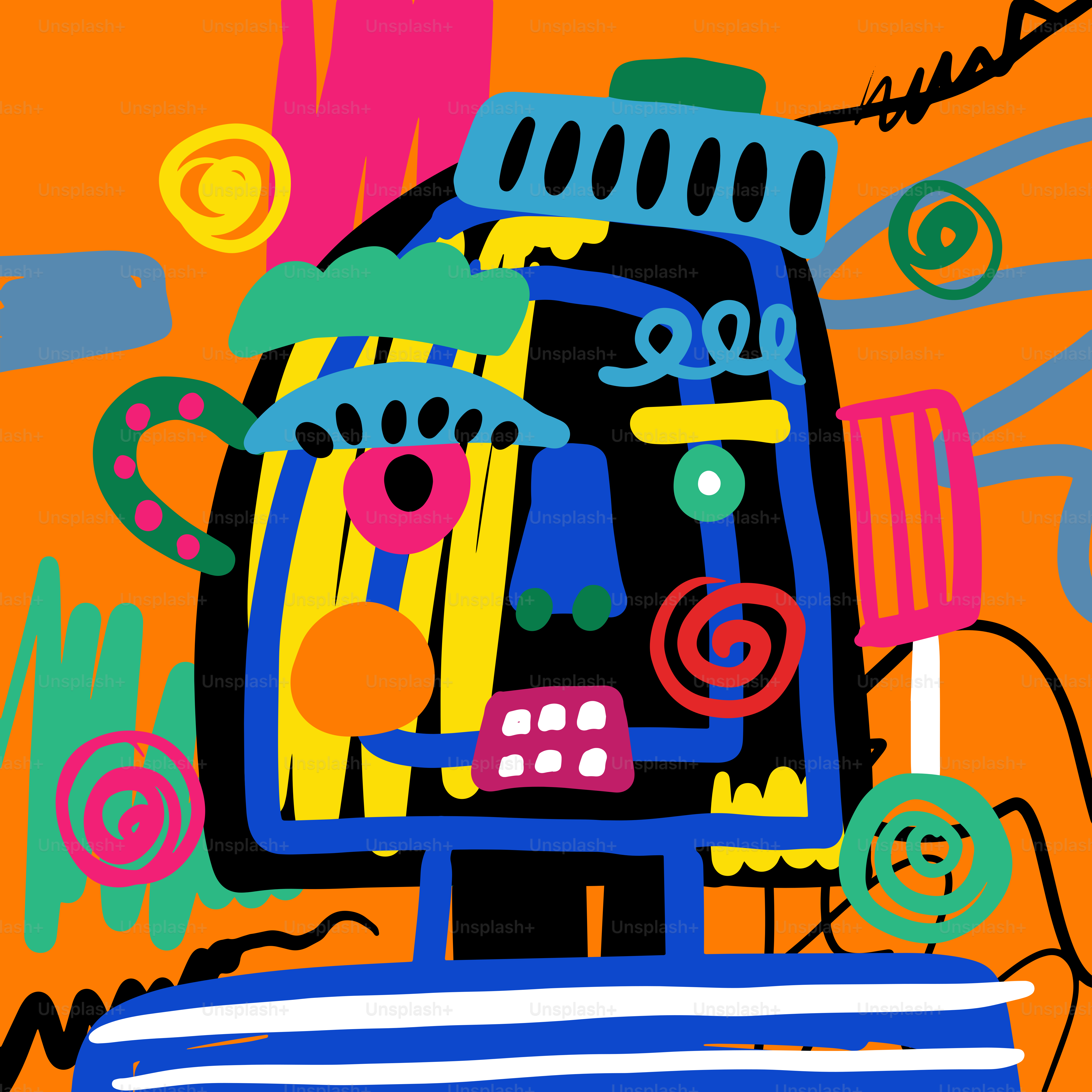 A painting of a computer monitor with a colorful background vector ...