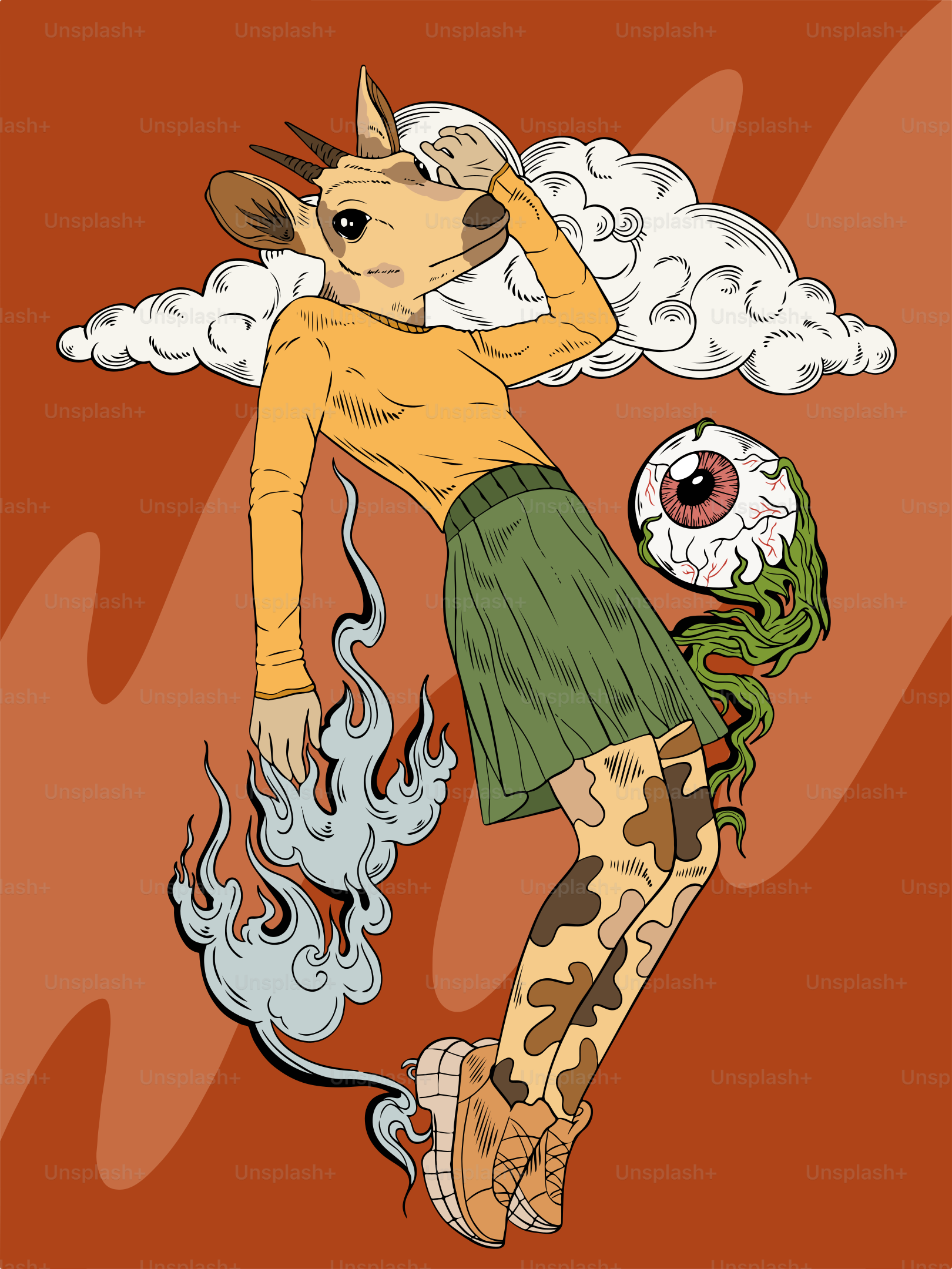 A cartoon of a woman with an eyeball in her hand vector – Surrealism ...