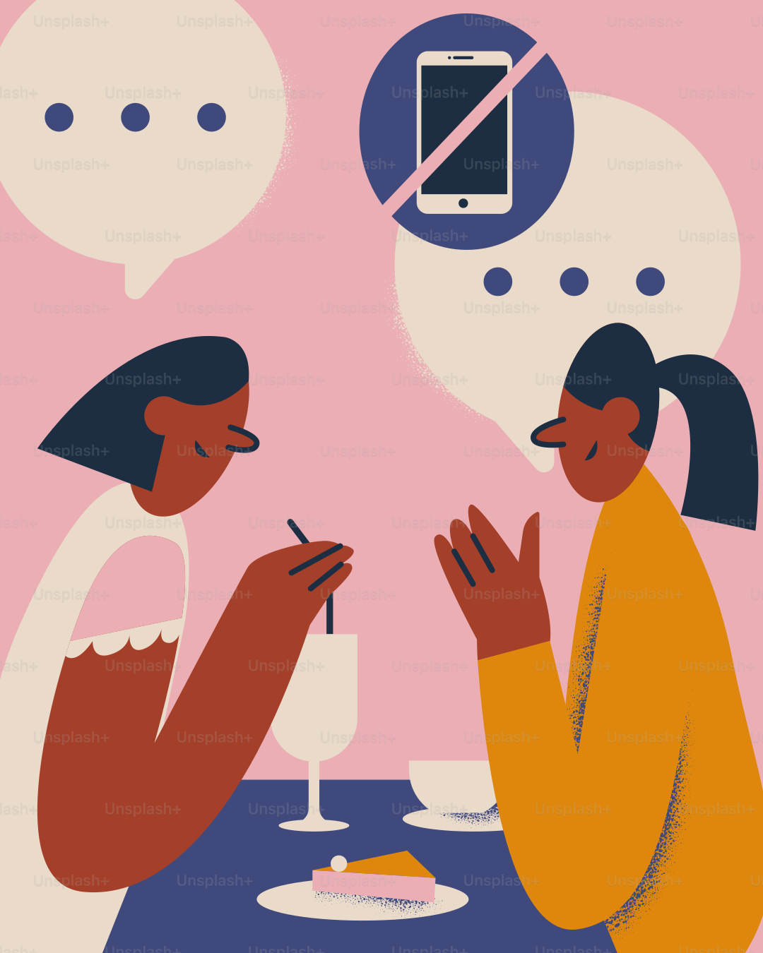 Two people sitting at a table having a conversation vector – Women ...
