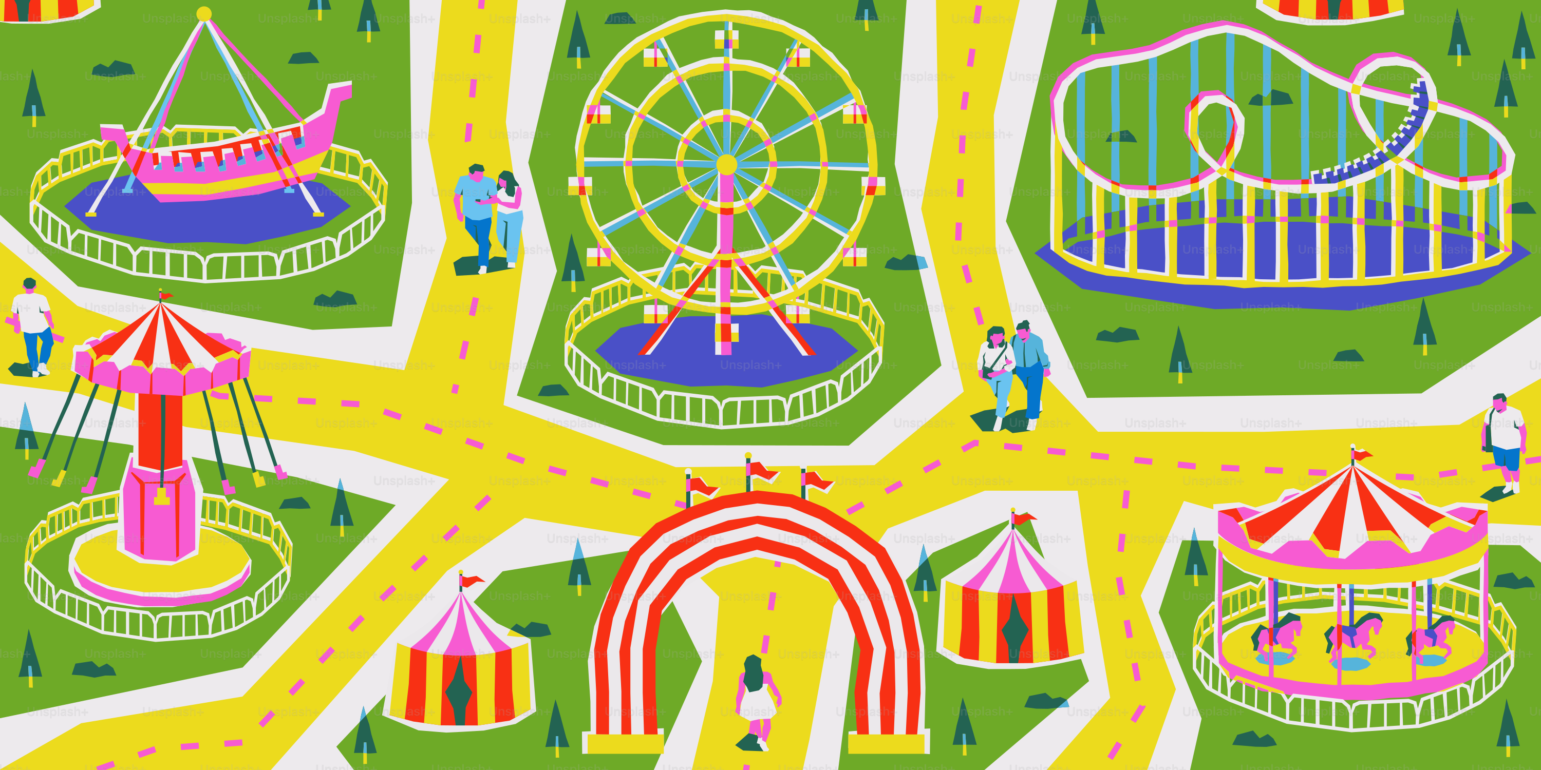 A map of an amusement park with a ferris wheel vector – Map Image on ...
