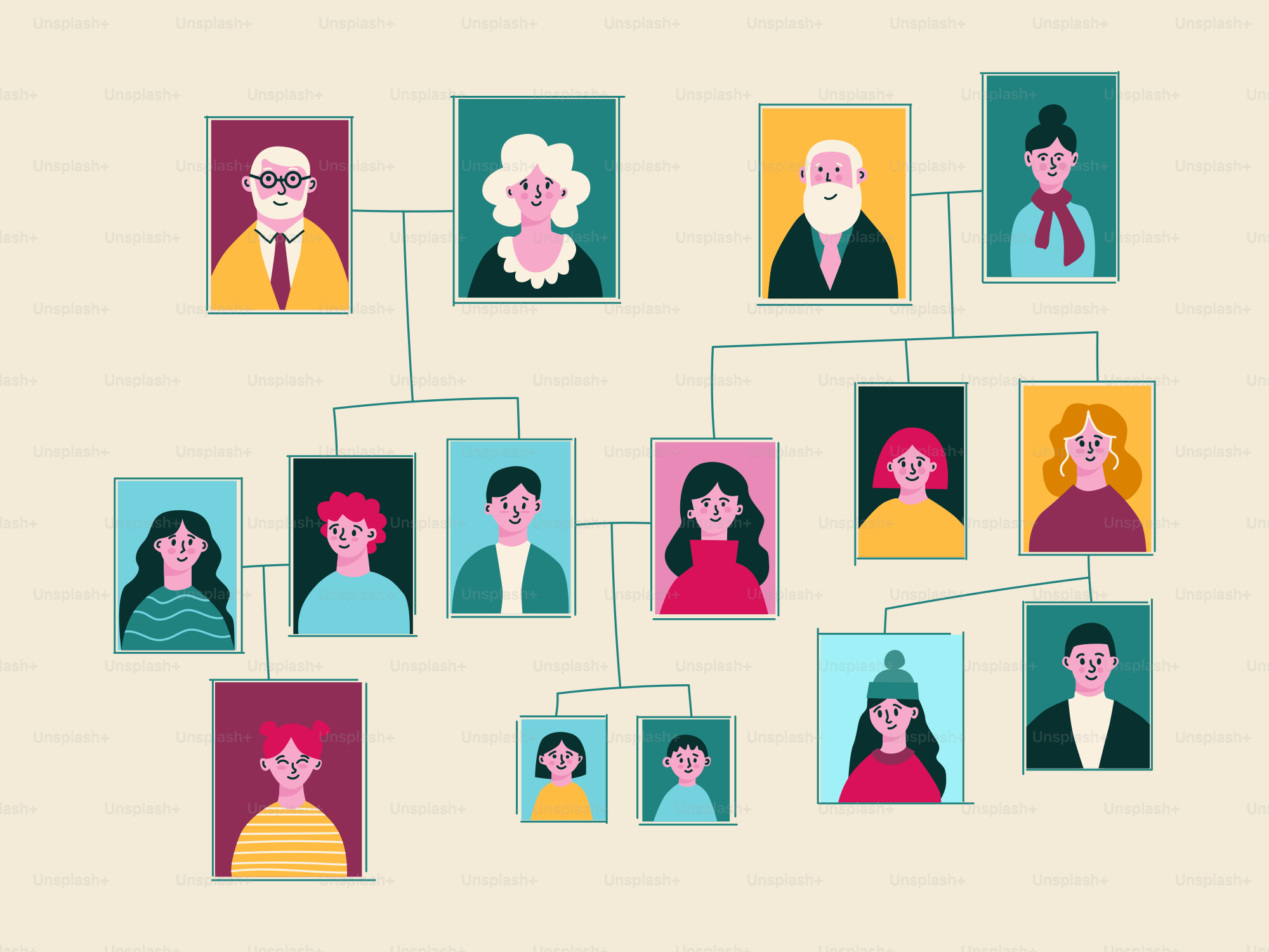 A group of people are arranged in a family tree vector – Family history ...