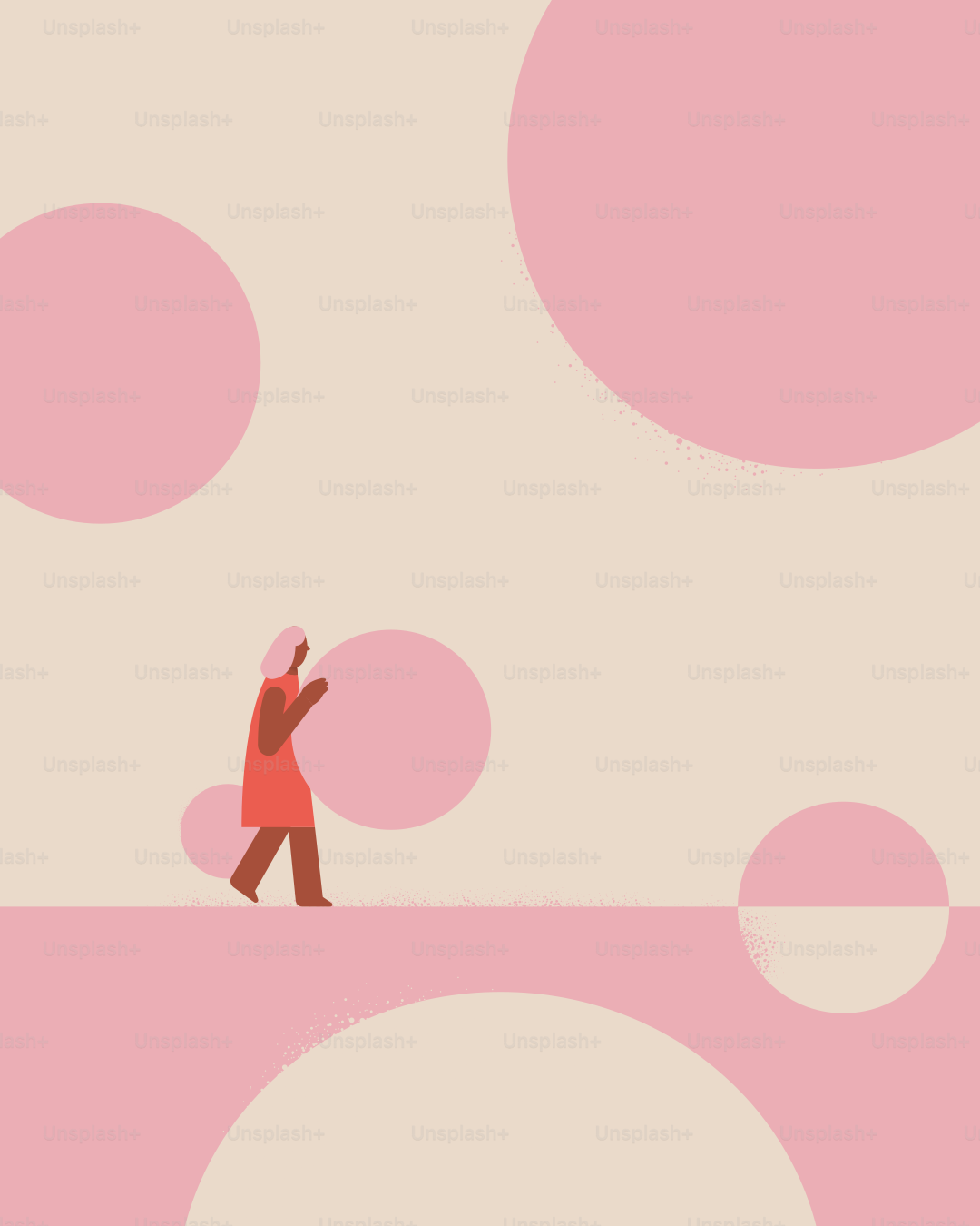 A woman in a red dress walking across a field vector – Minimalist Image ...