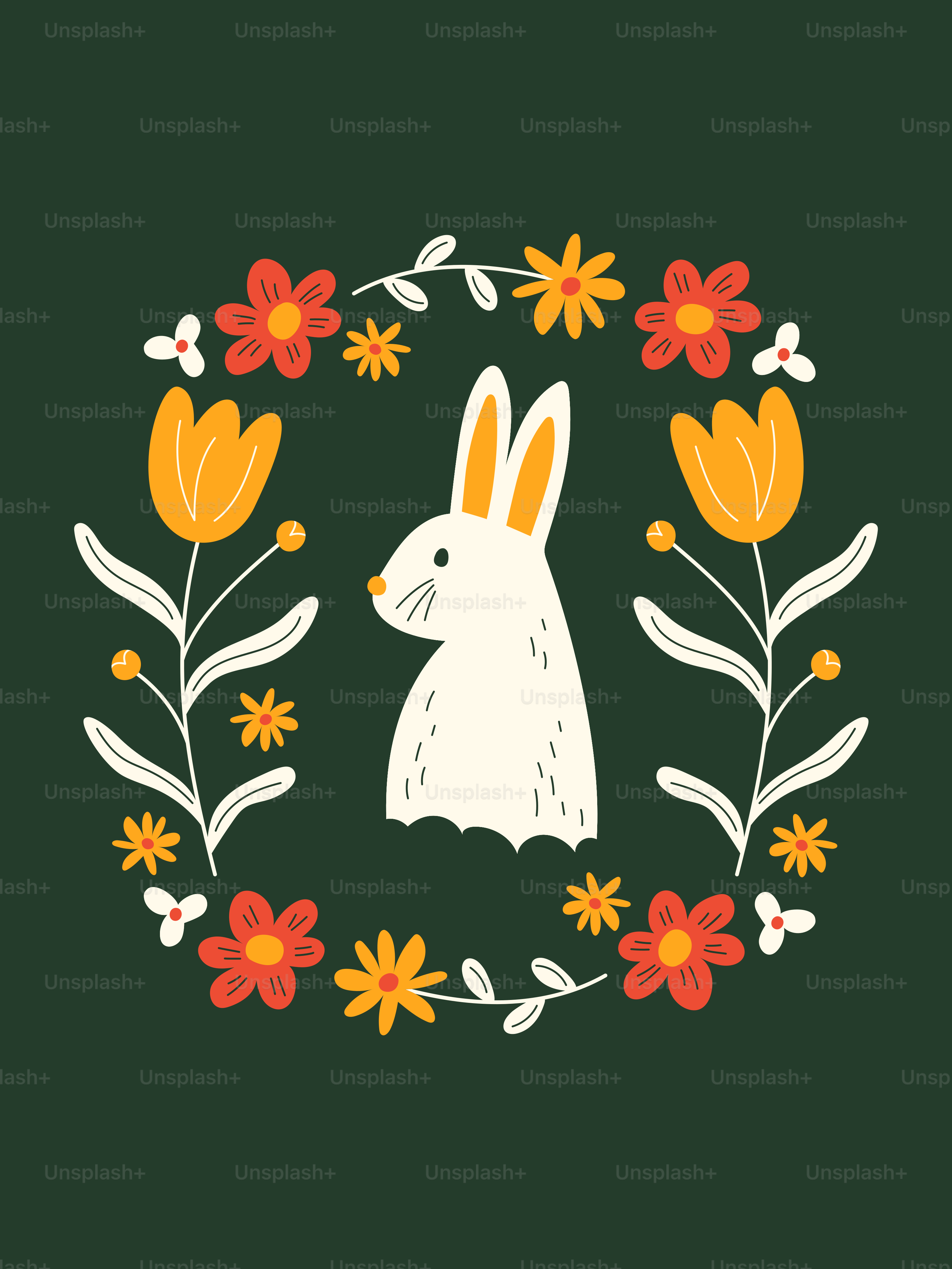 A rabbit surrounded by flowers and leaves vector – Springtime Image on ...