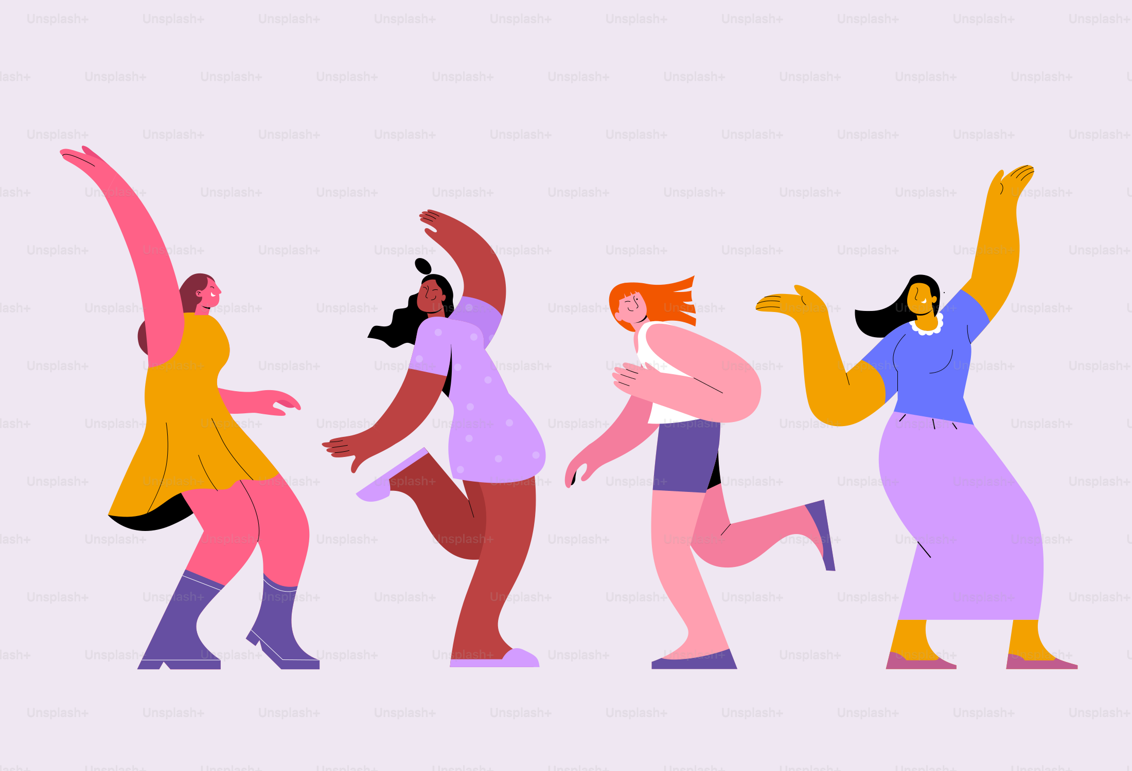 A group of people dancing together in a line vector – Girl power Image ...
