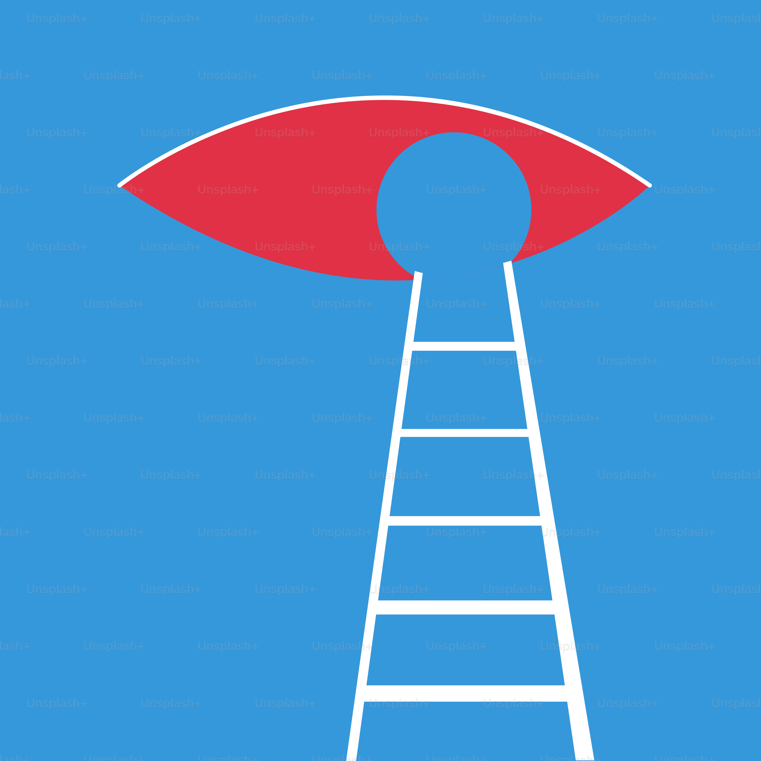 A ladder leading up to a red eye on a blue background vector – Stairs ...