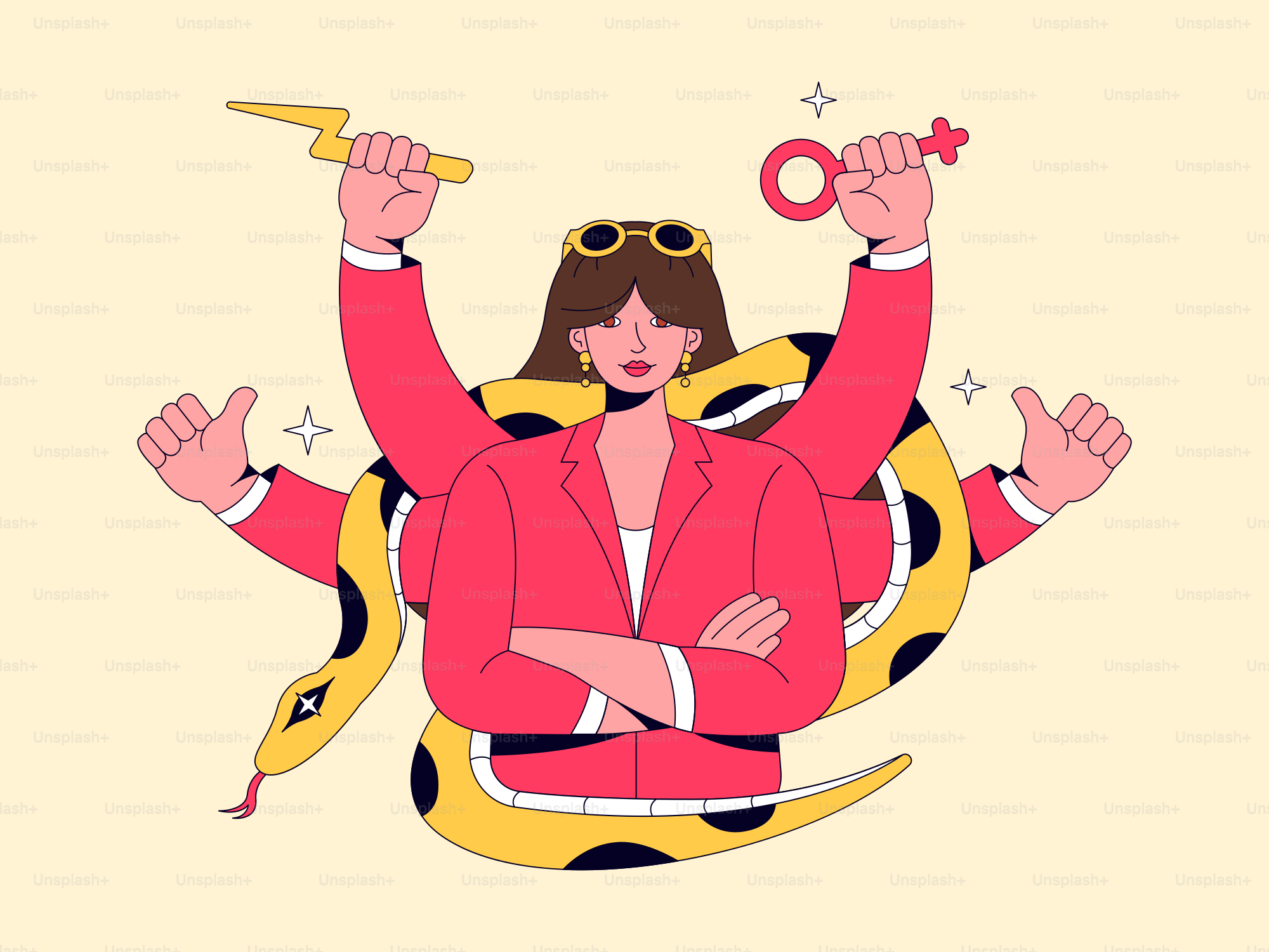 A woman in a red jacket holding a pair of scissors vector – Woman Image ...