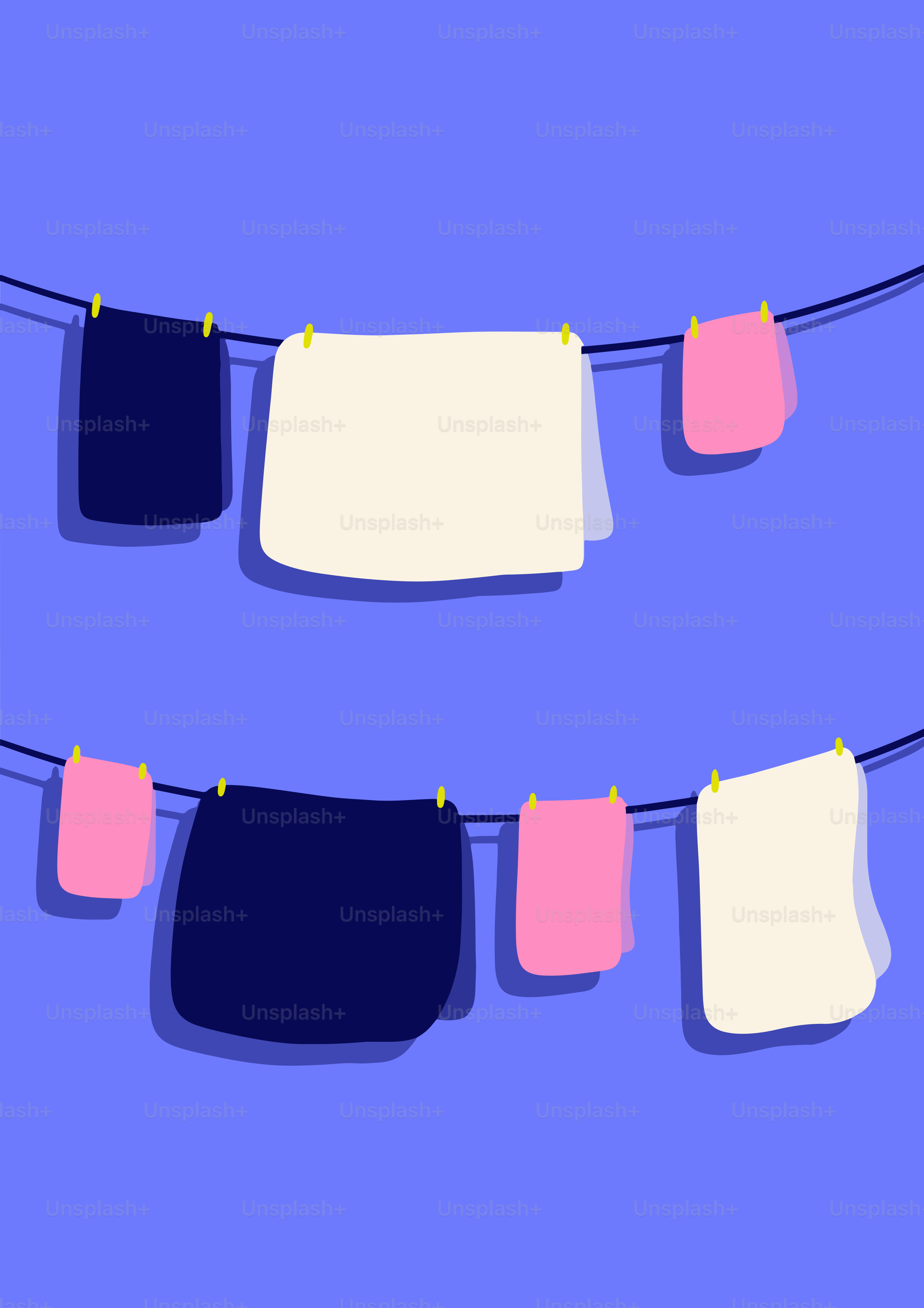 A string of clothes hanging from a clothes line vector – Washing on ...