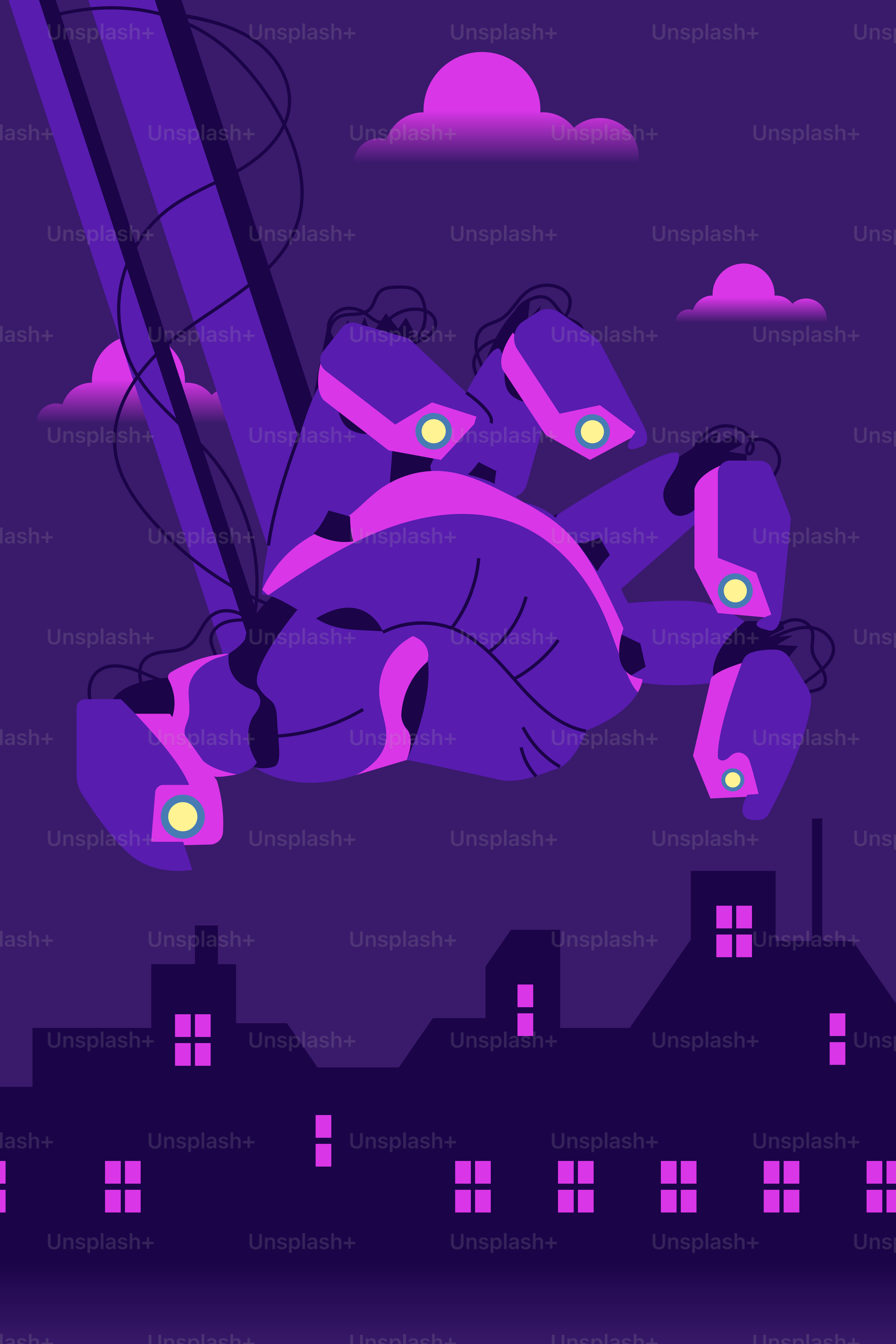 A purple background with a picture of a giant object in the sky vector ...