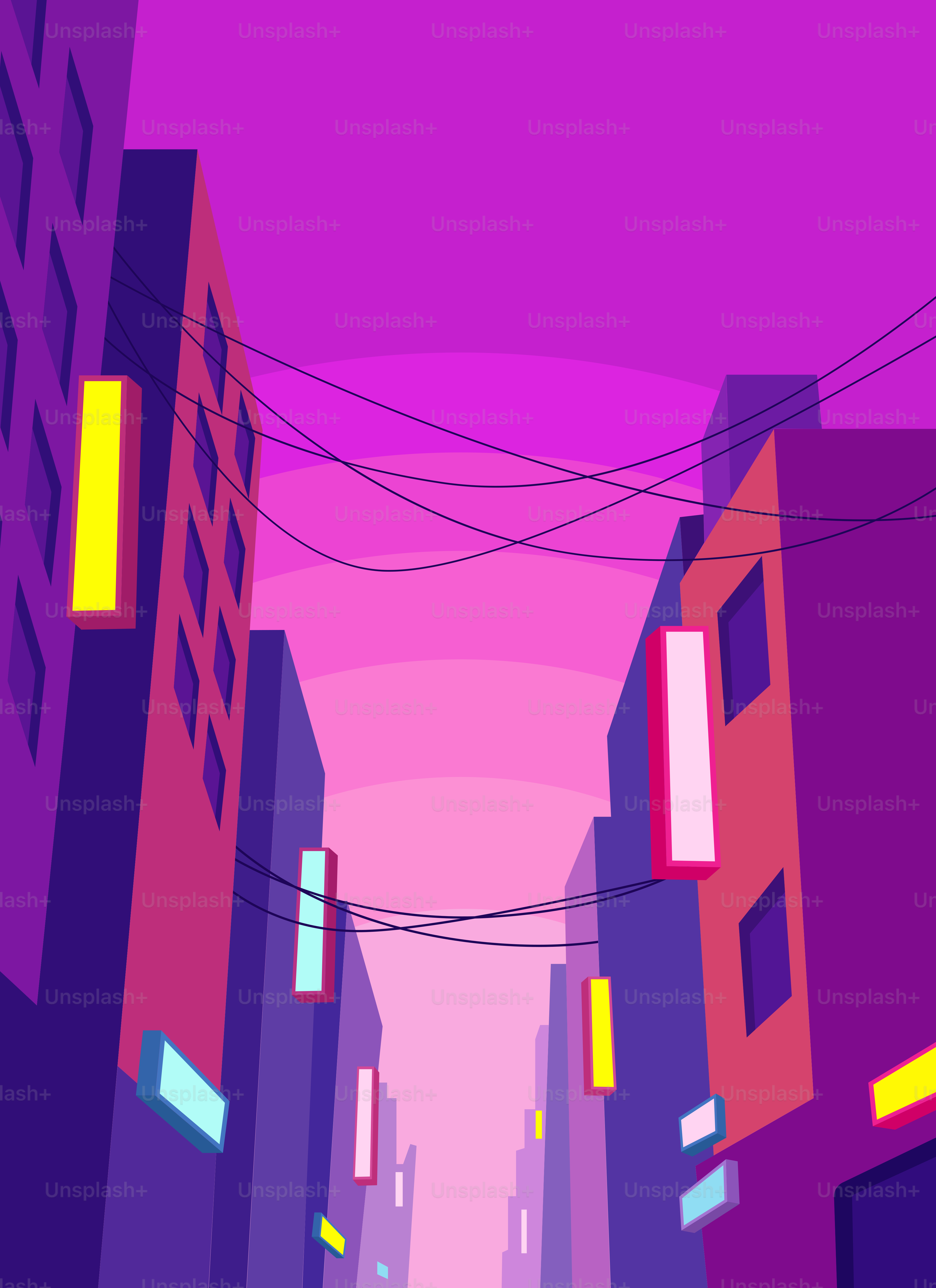 A city street with tall buildings and a purple sky vector – Cyberpunk ...