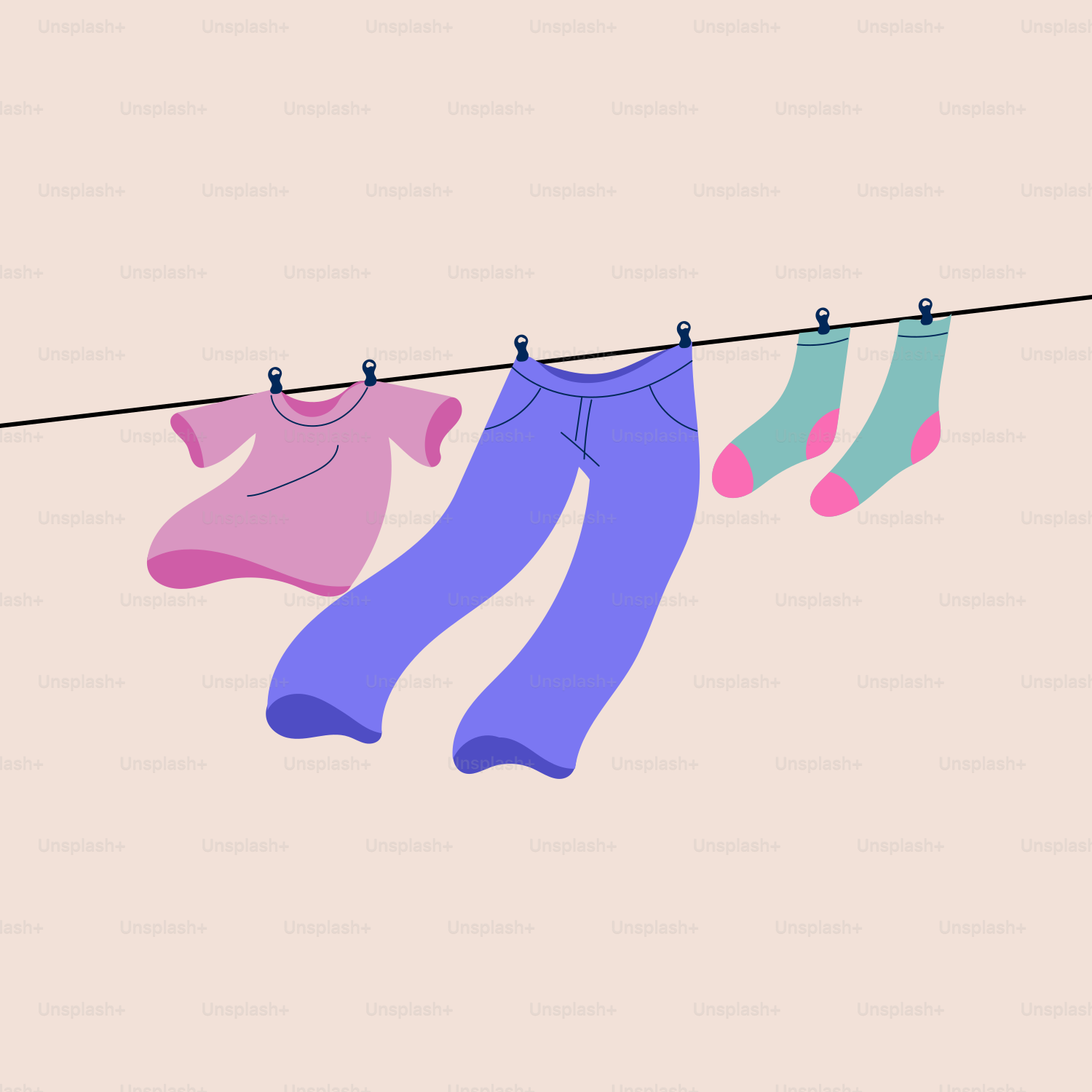 Uma linha de roupas penduradas em um varal vetor – Imagem sobre ...