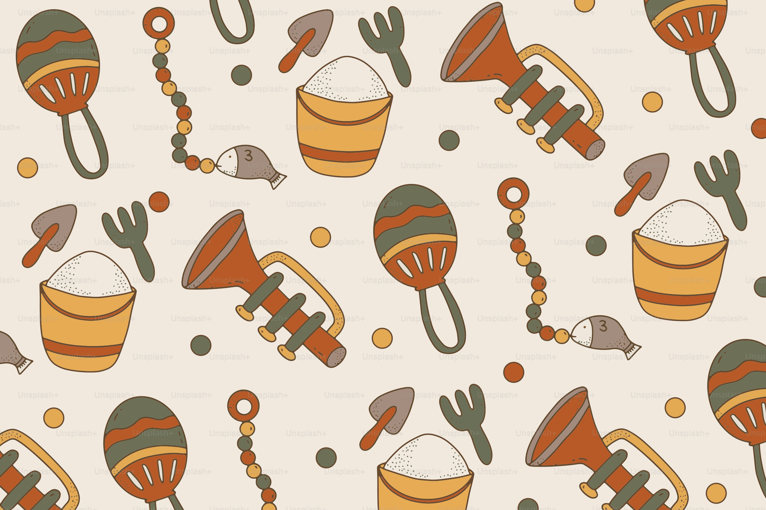 A pattern of various items on a white background vector – Pattern Image ...