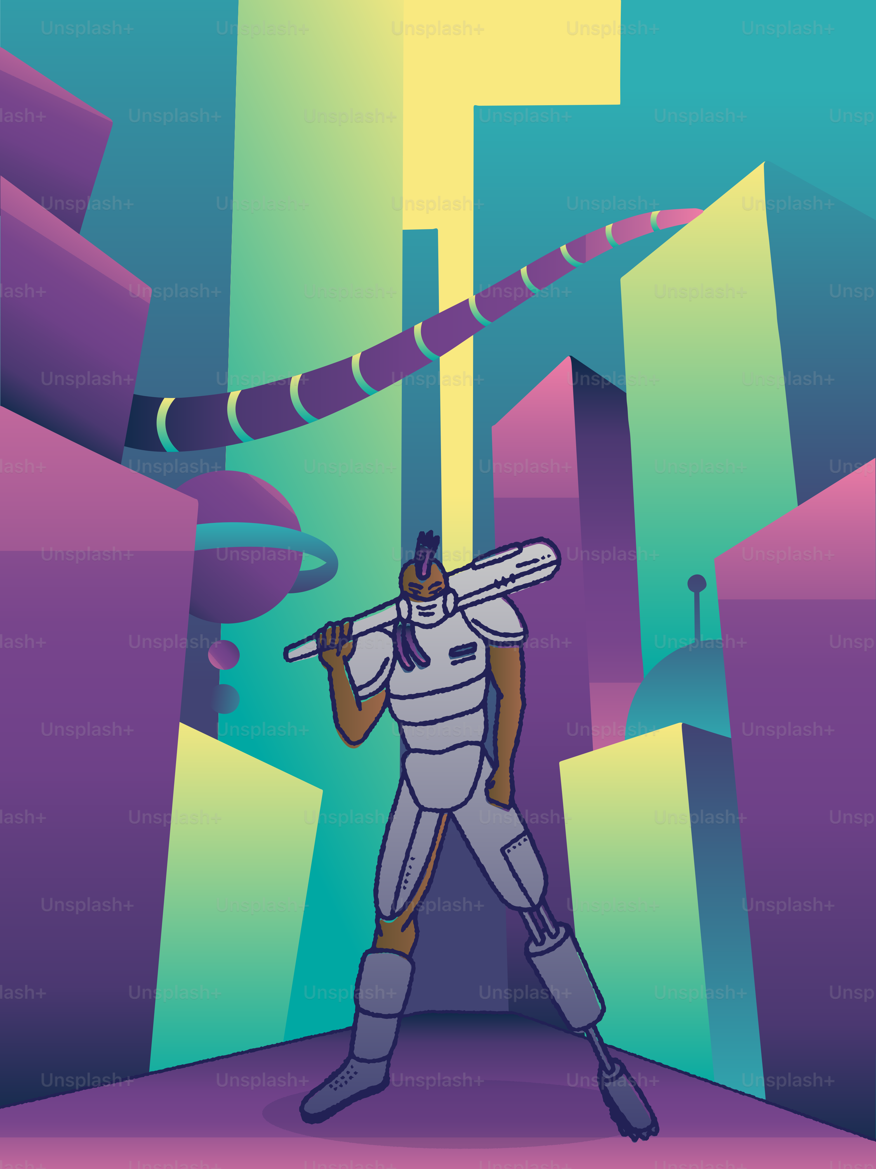 A cartoon of a man holding a baseball bat vector – Cyberpunk Image on ...